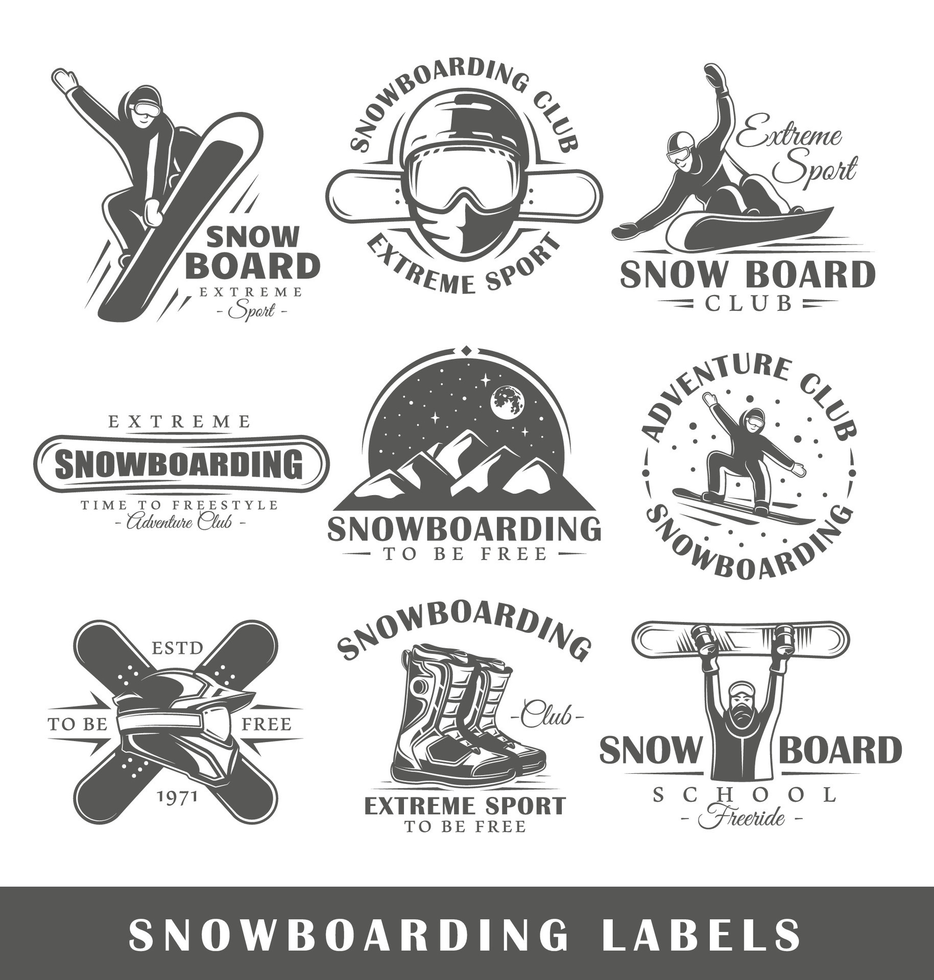 Set of vintage snowboarding labels 26774009 Vector Art at Vecteezy