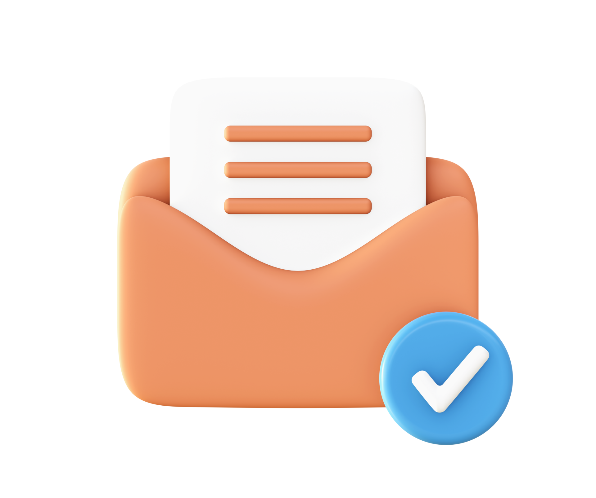 3d Orange email or message inbox with checklist icon for UI UX web ...