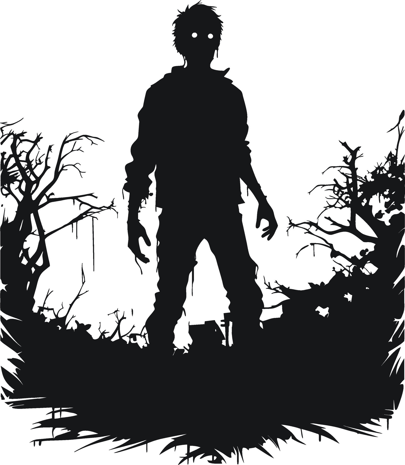 Vector Zombie Walking Out From Grave Standing Zombie And Raising Hands Standing Zombie With