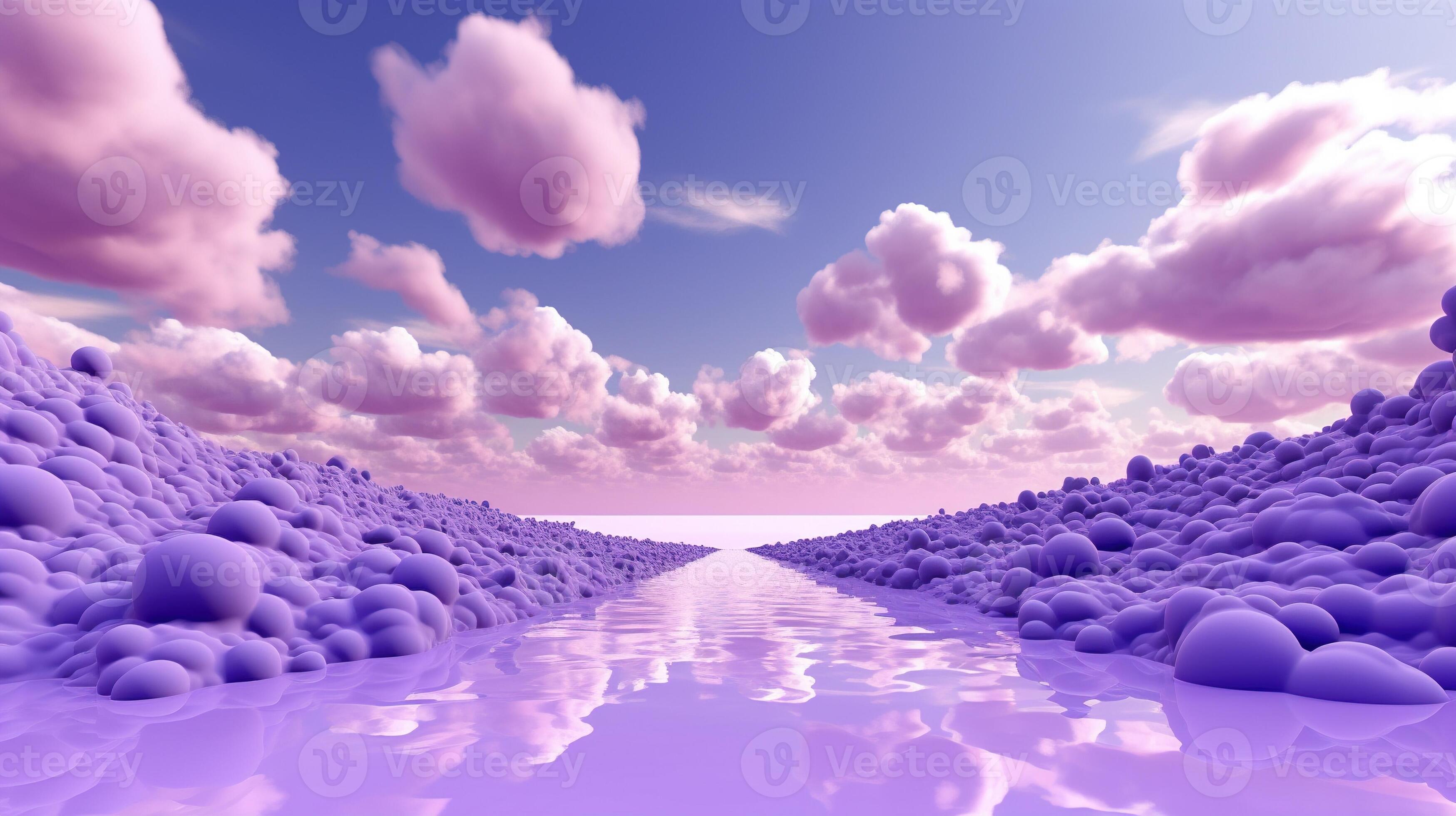 Purple Digital Lavender Color Fantastic 3d Clouds On The Floor Sky