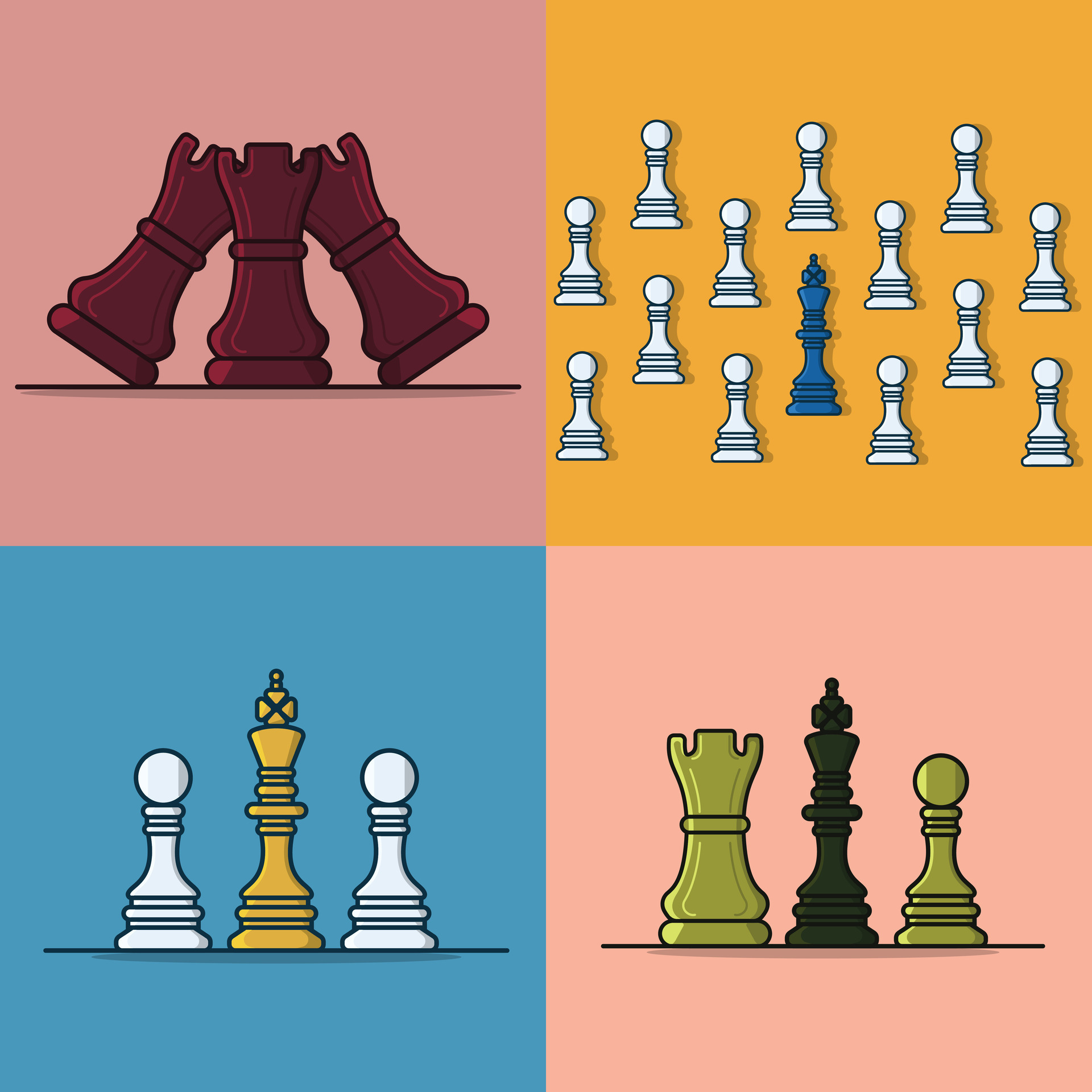 Collection Of Colorful Chess Pieces Vector Illustration Sport Board Game Object Icon Concept