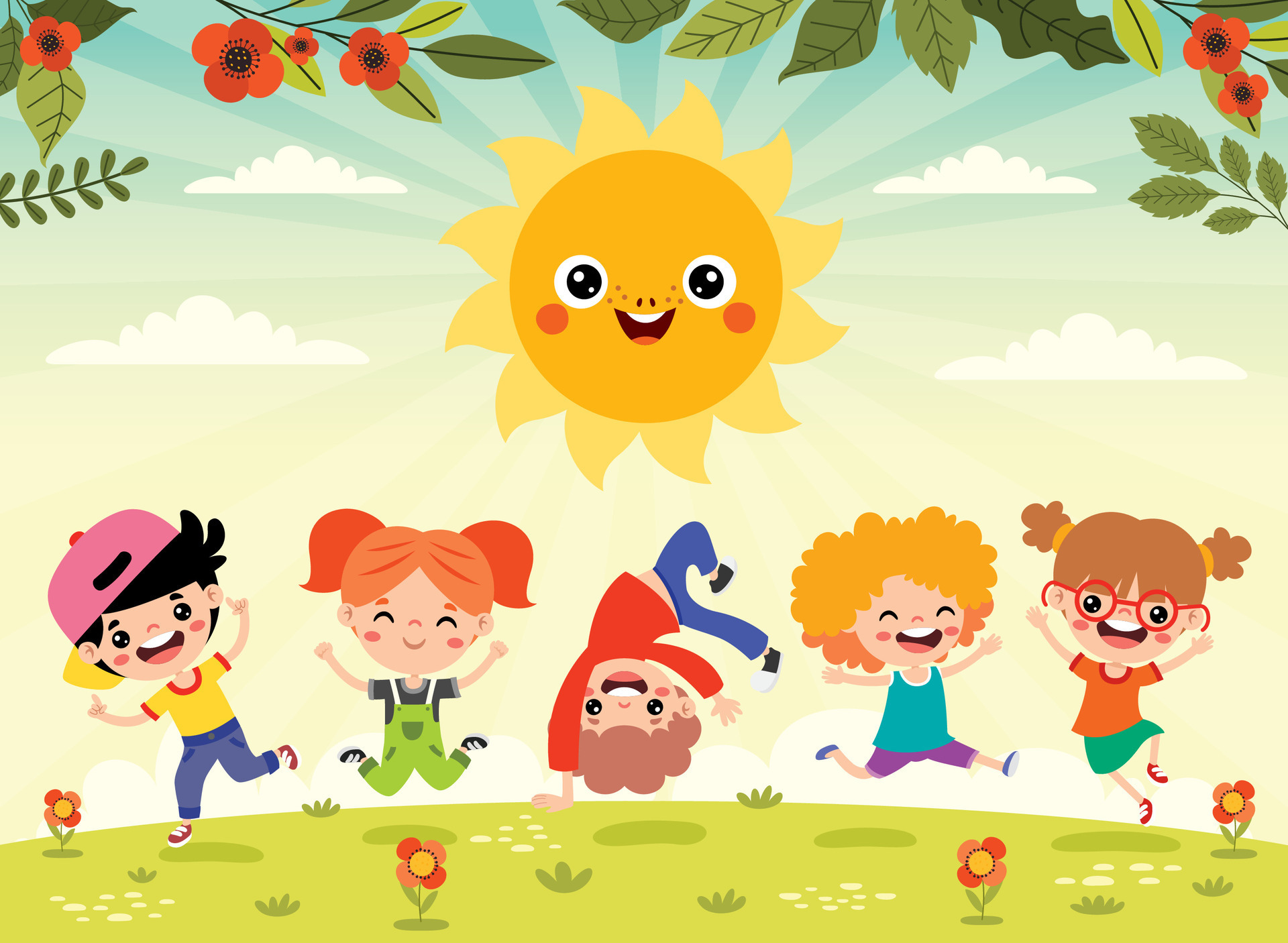 Kids Playing At Nature With Sun 26782215 Vector Art at Vecteezy