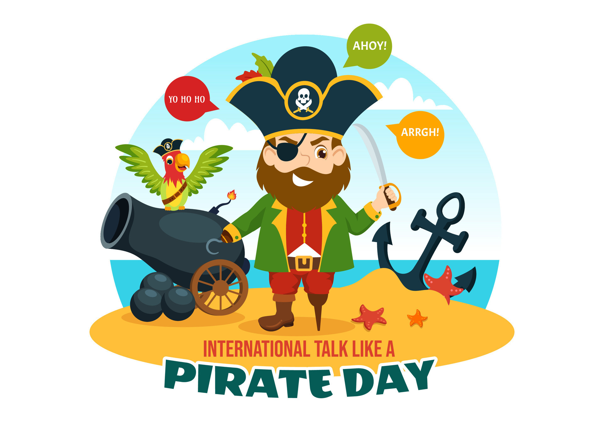 International Talk Like A Pirate Day Vector Illustration with Cute ...