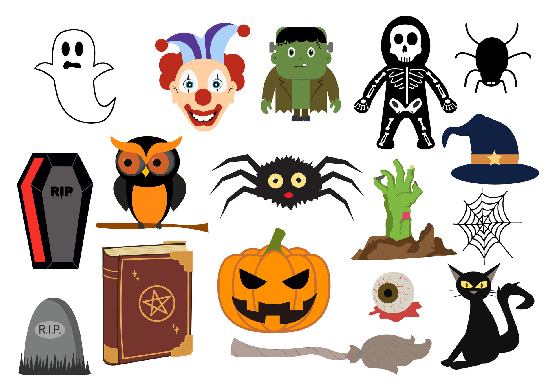 Set Halloween Elements Vector Illustration with Various Kinds of Things ...