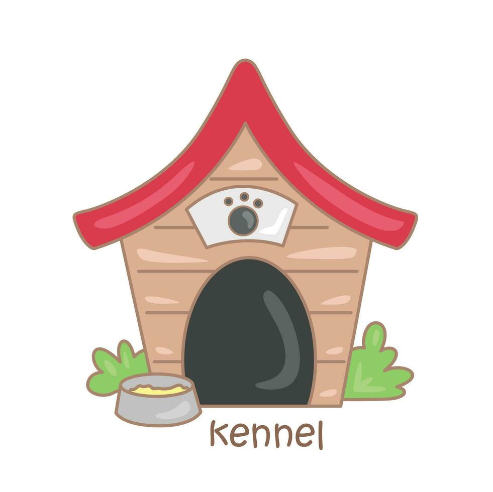 Alphabet K For Kennel Vocabulary School Lesson Cartoon Illustration Vector Clipart Sticker