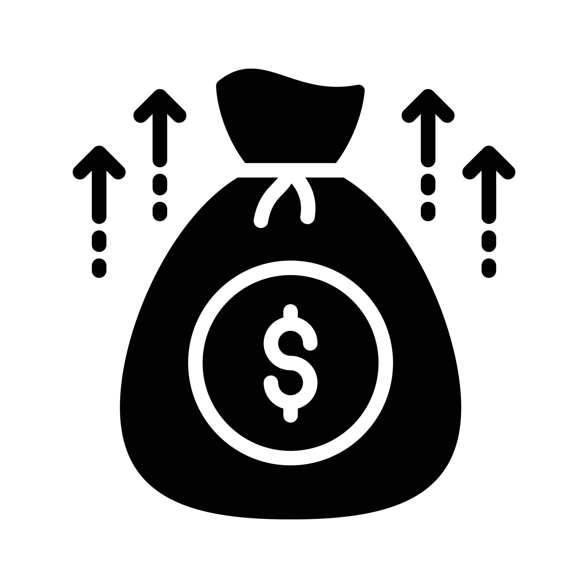 Dollar sack with upward arrows denoting provident fund icon, premium ... Dollar sack with upward arrows denoting provident fund icon, premium ...
