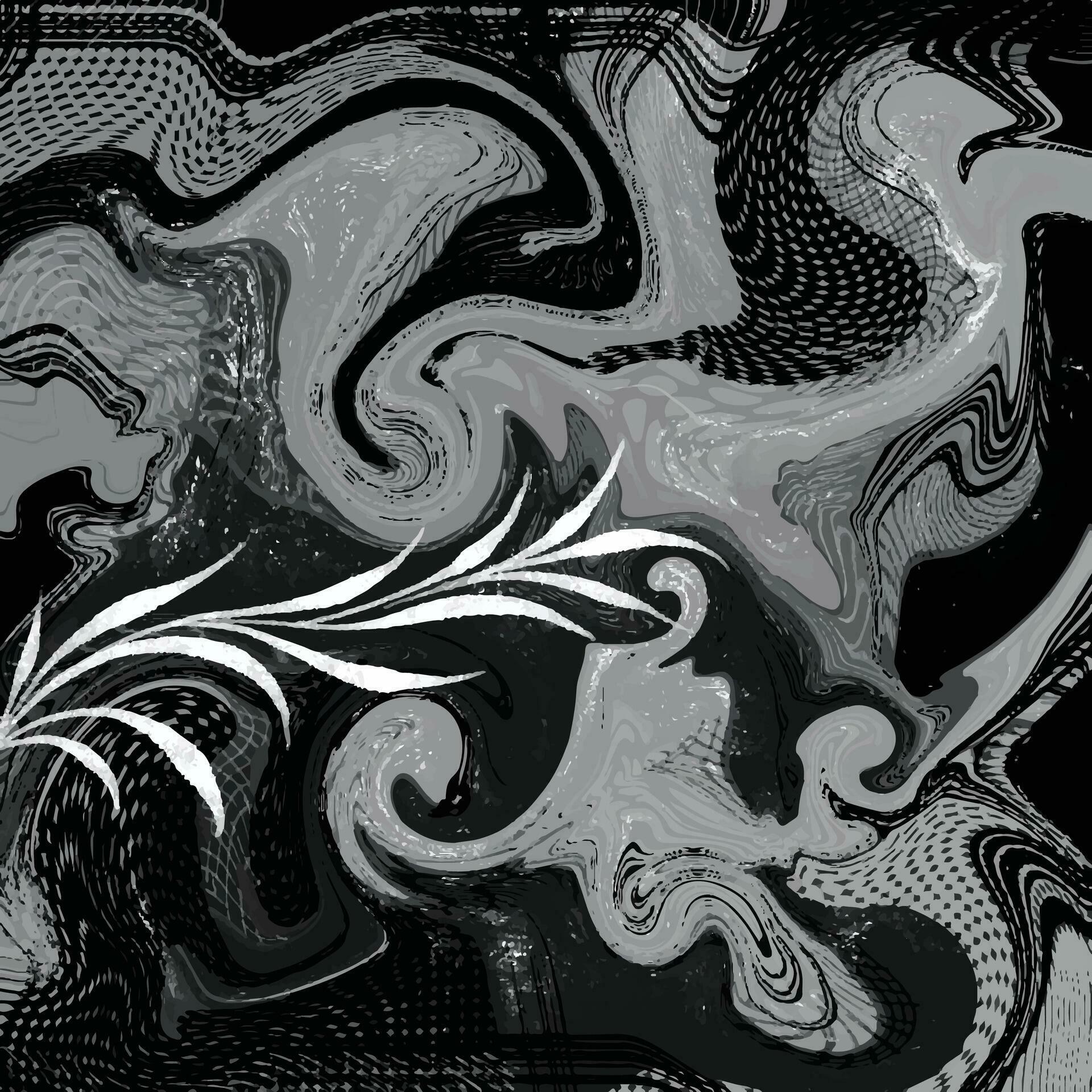 Grayscale abstract wavy swirling vector background with leaf decorative ...