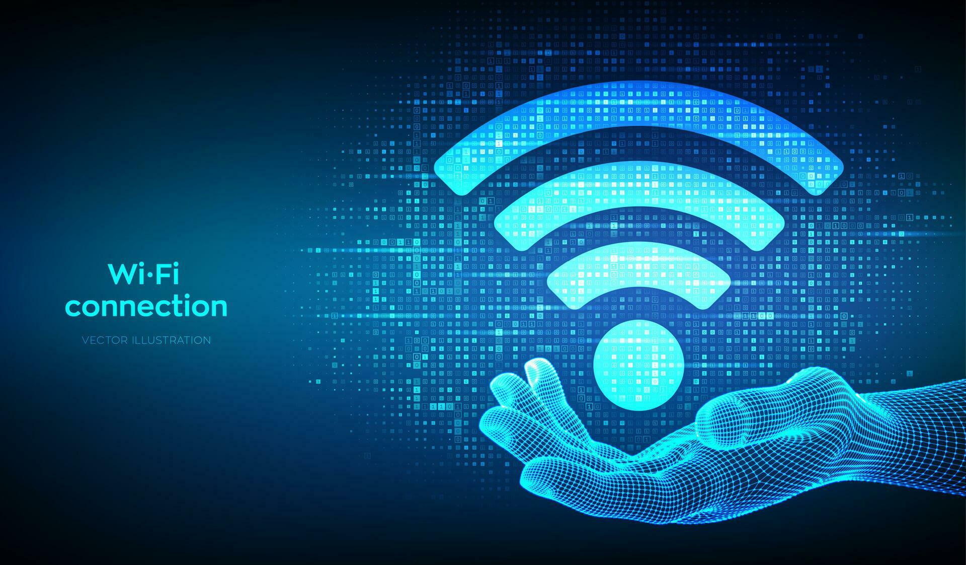 Wi Fi Network Icon Wi Fi Sign Made With Binary Code In Hand Wlan Access Wireless Hotspot