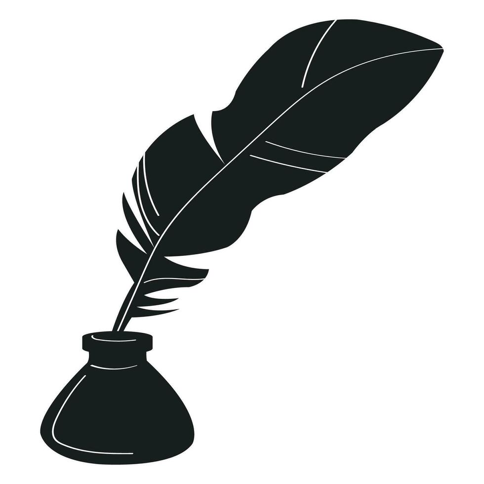 Inkwell and feather pen black silhouette. 26787699 Vector Art at Vecteezy