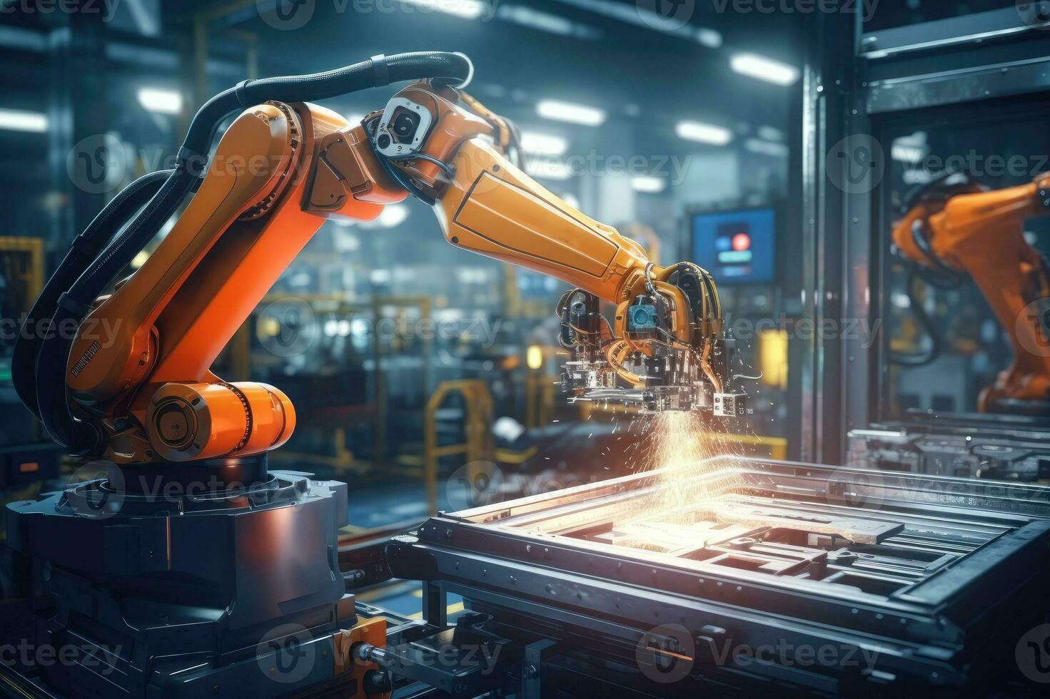 Robotic Arm For Electronic Assembly Line Smart Modern Factory Automation Using Advanced