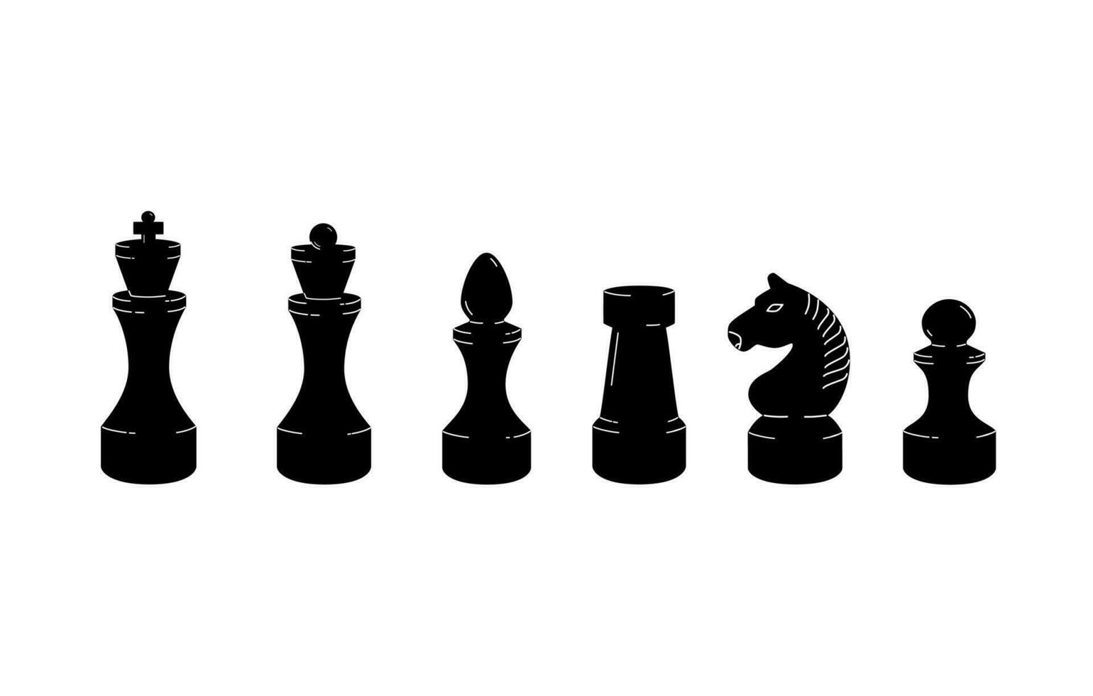 Set of black chess pieces. Chessmen silhouette drawing. Vector illustration for board game ...