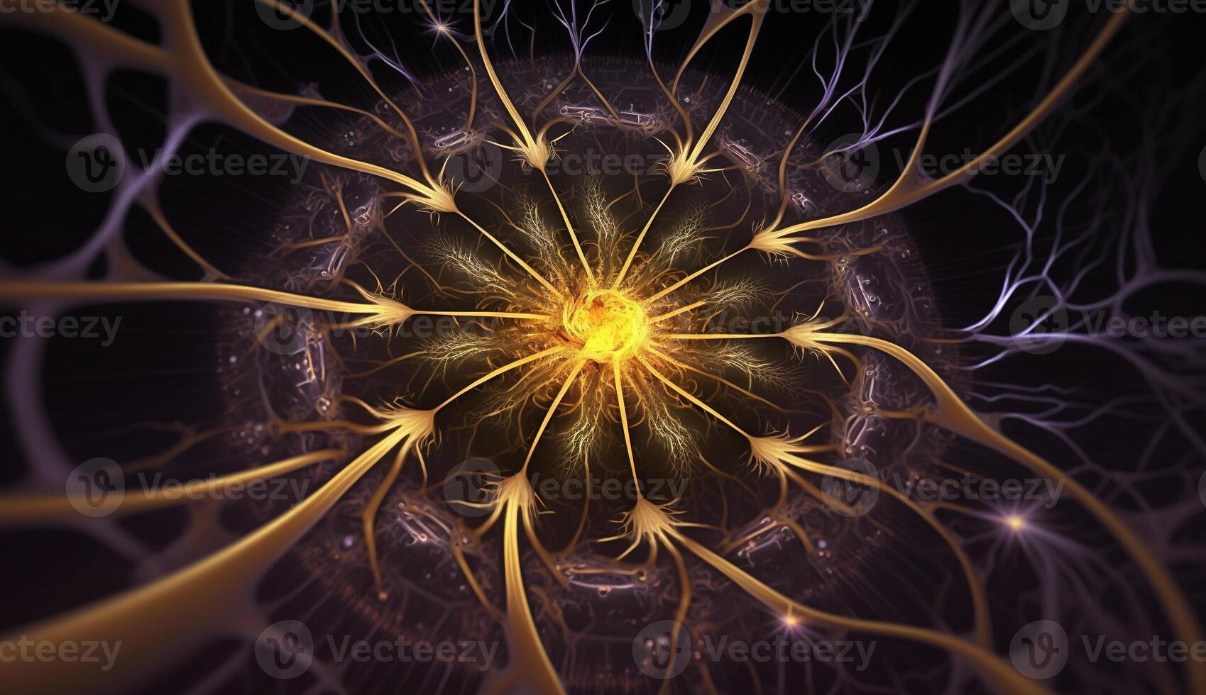 , Conceptual illustration of neuron cells with glowing link knots in ...