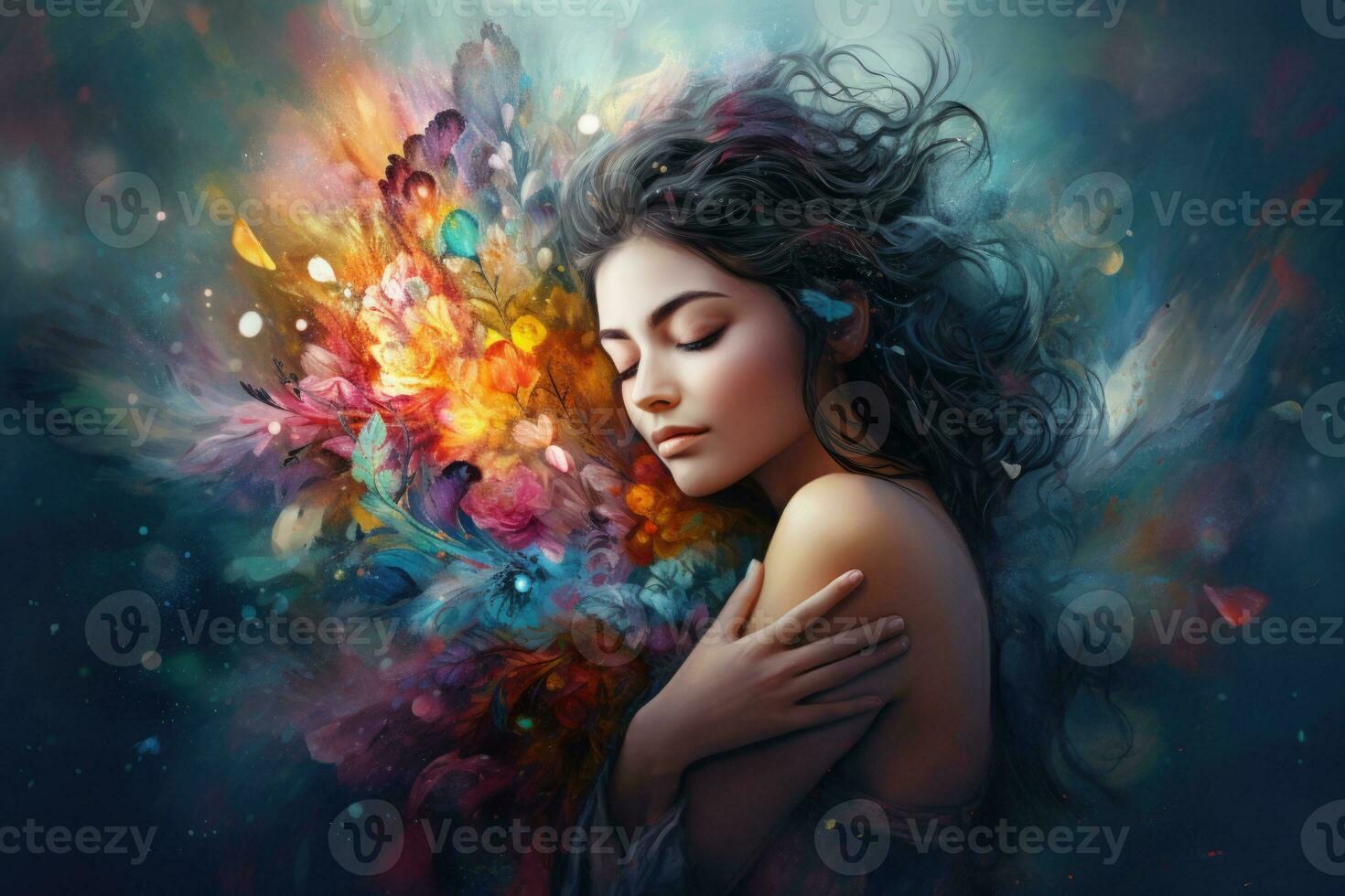Woman Hugging Herself Love Yourself Concept Generative Ai 26790203