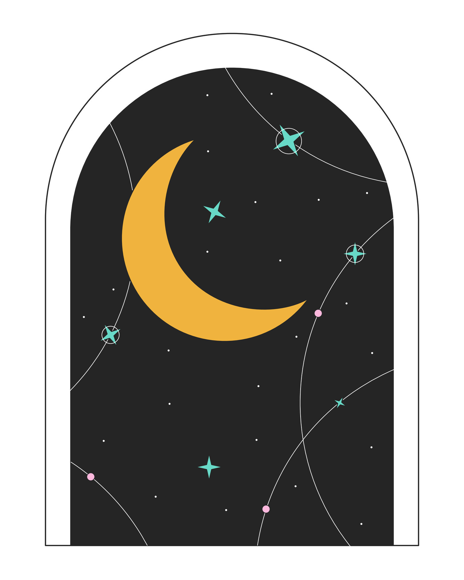 Galaxy Door Frame With Crescent Moon Flat Line Color Isolated Vector Object Astrology Magic