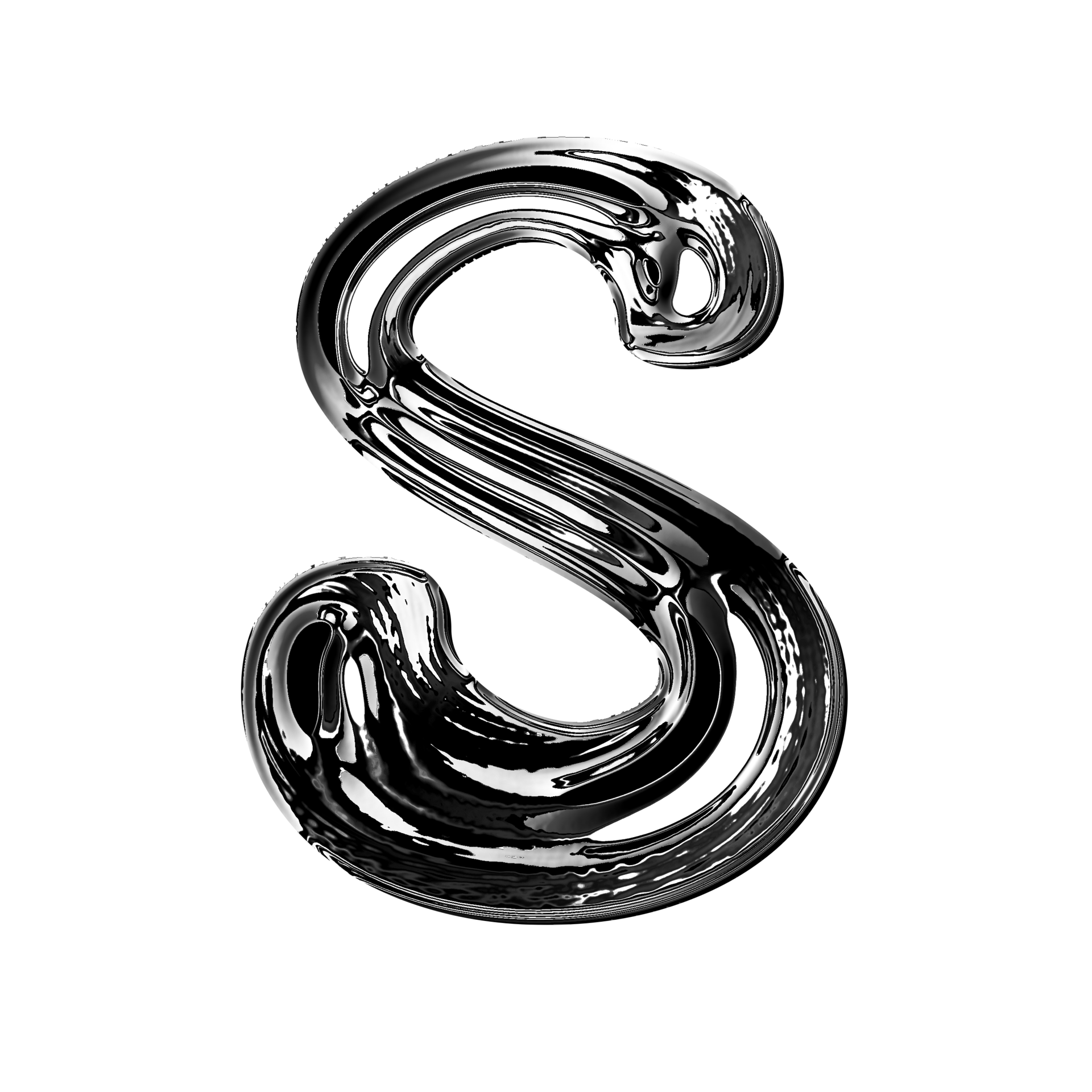 S alphabet with y2k liquid metallic chrome effect 26790967 PNG