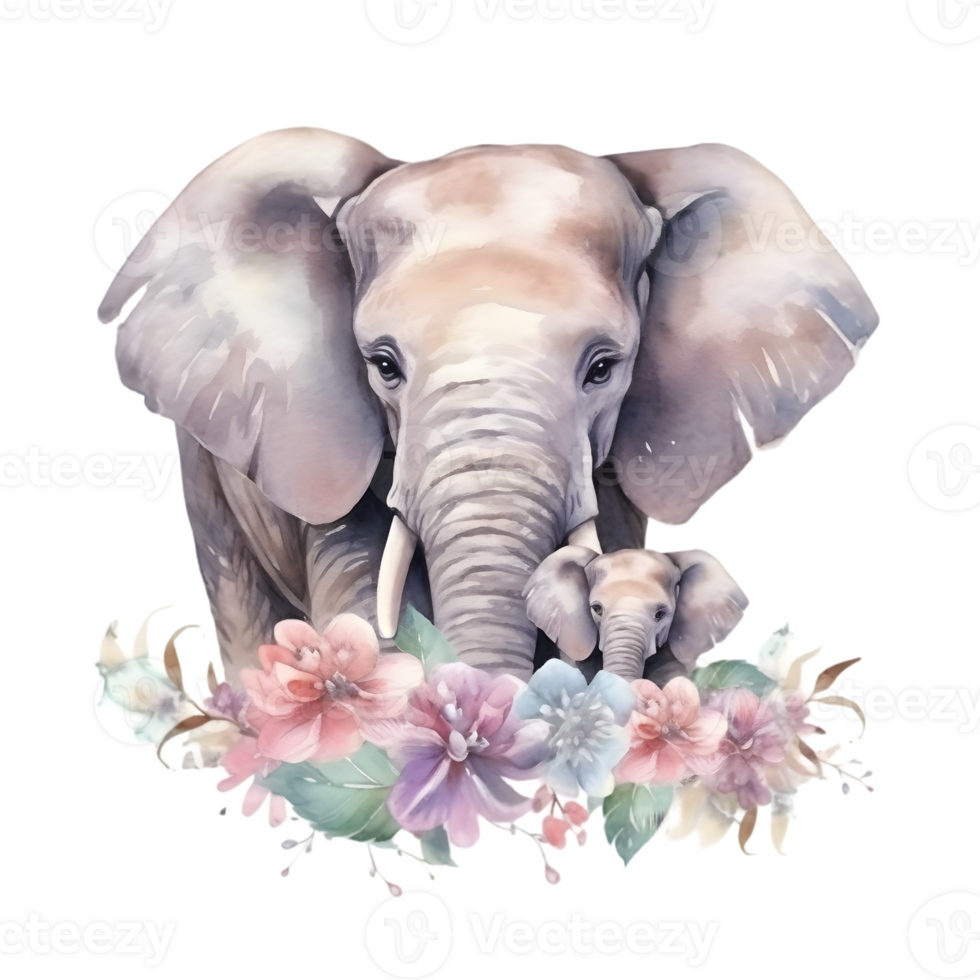 Watercolor elephant with baby 26791265 PNG