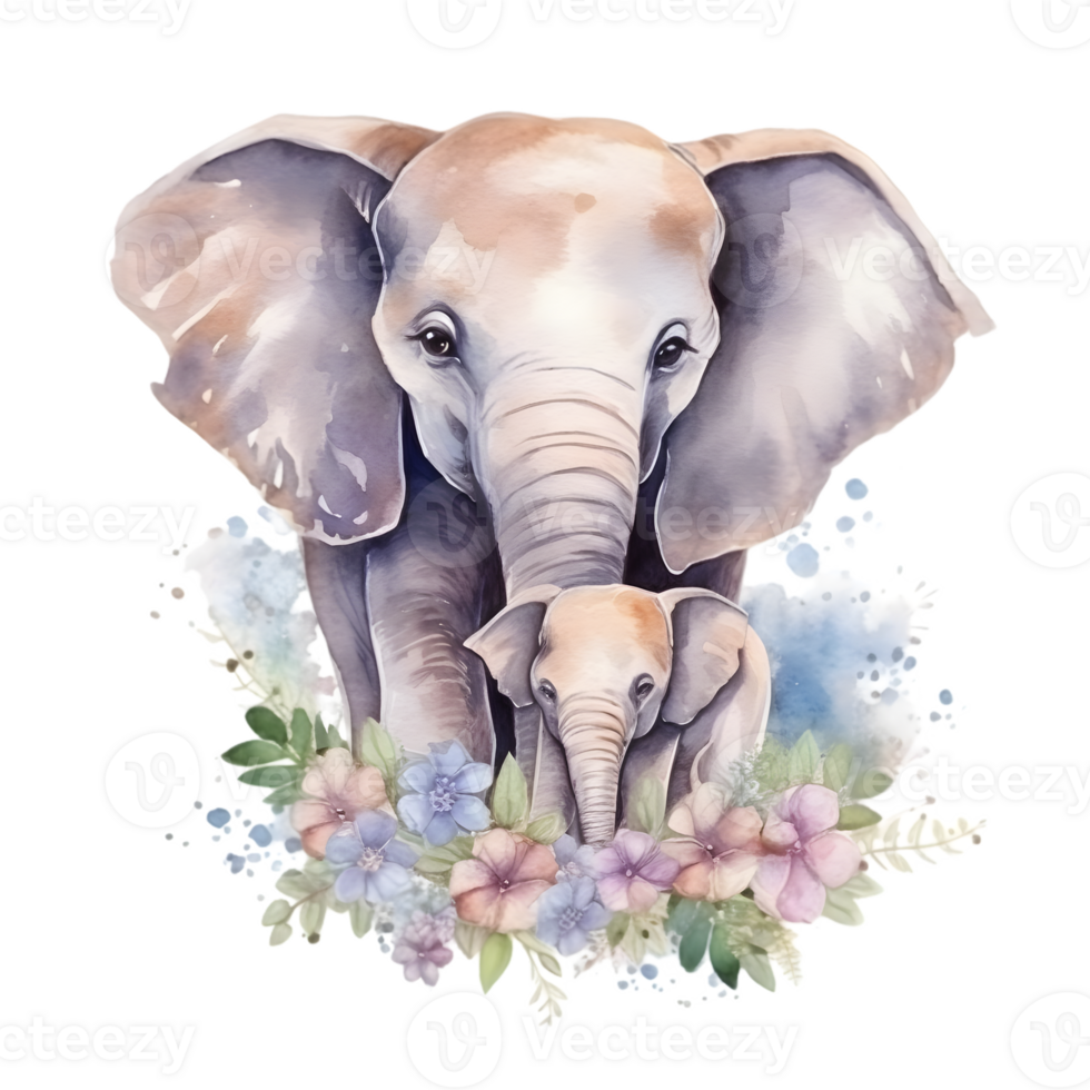 Watercolor elephant with baby 26791308 PNG