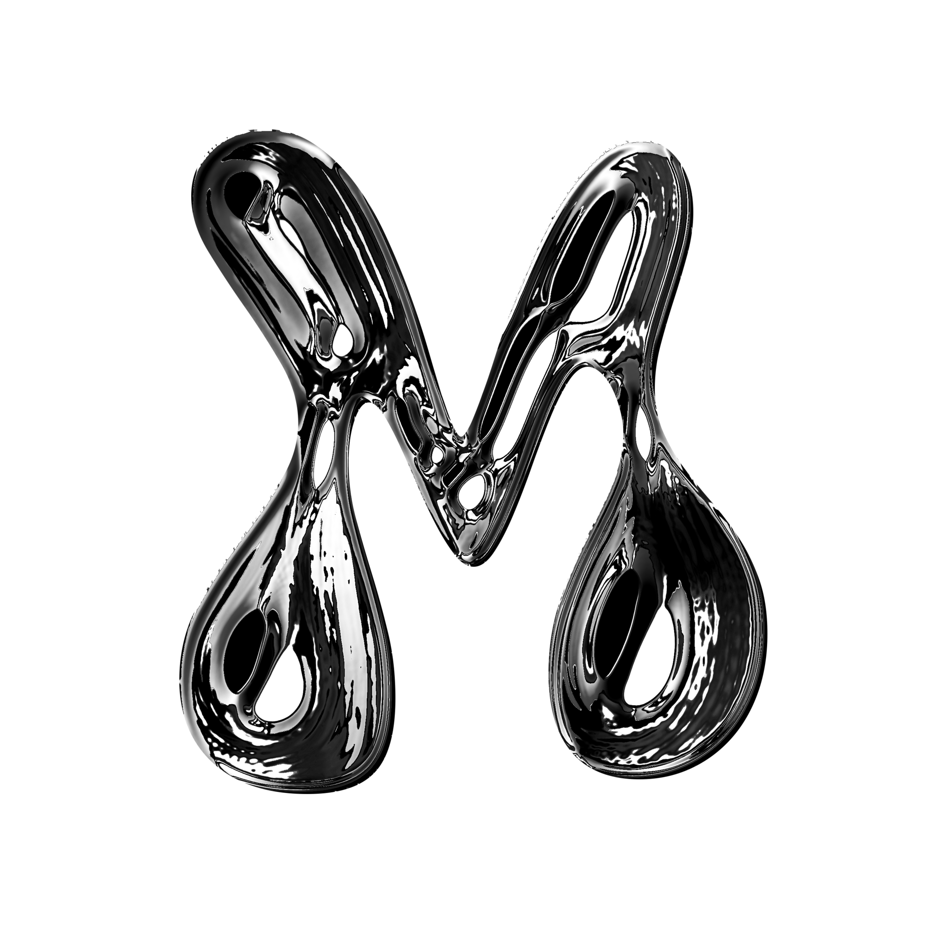 M alphabet with y2k liquid metallic chrome effect 26799208 PNG