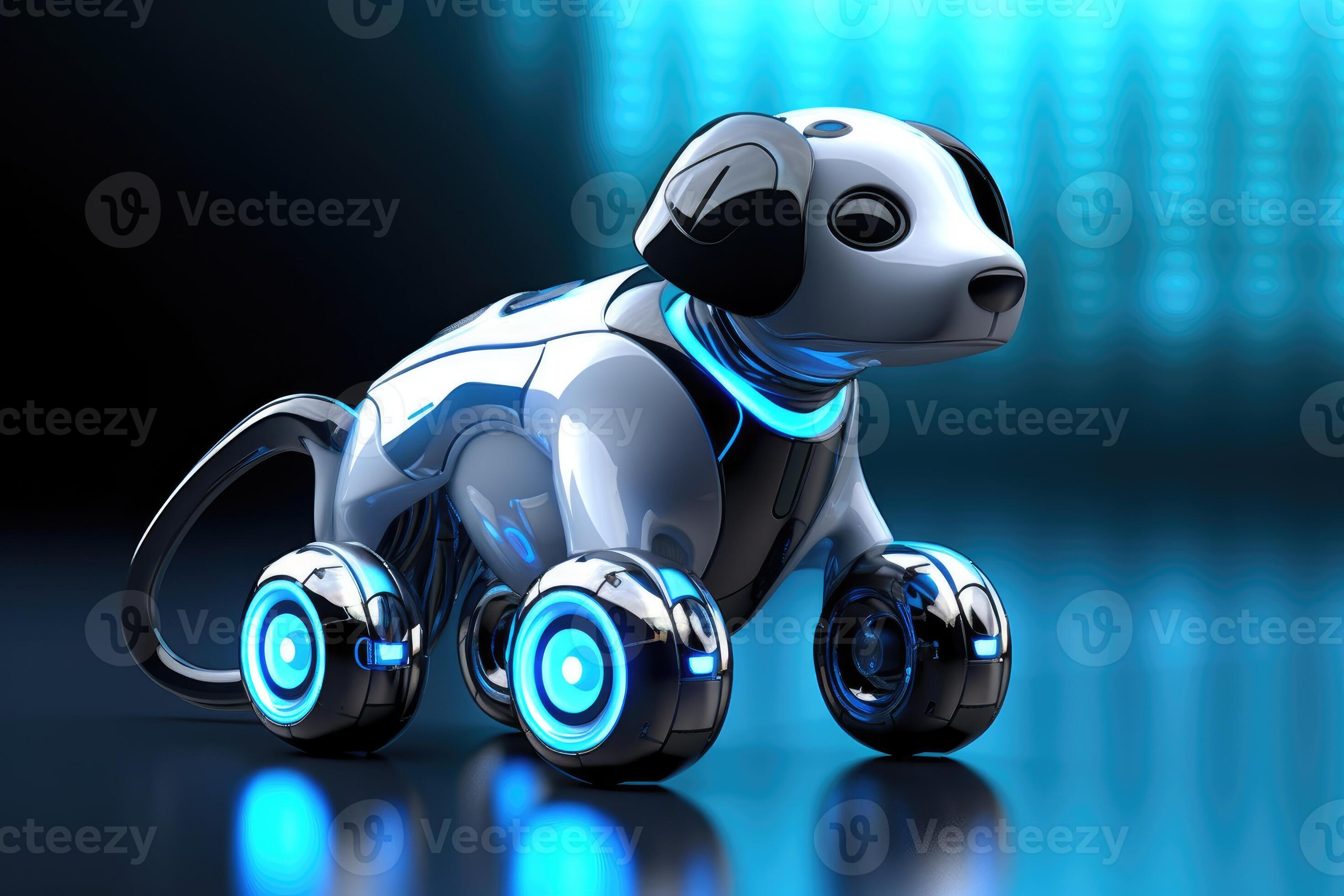 Close - up shot. A futuristic robot dog, combining advanced technology ...