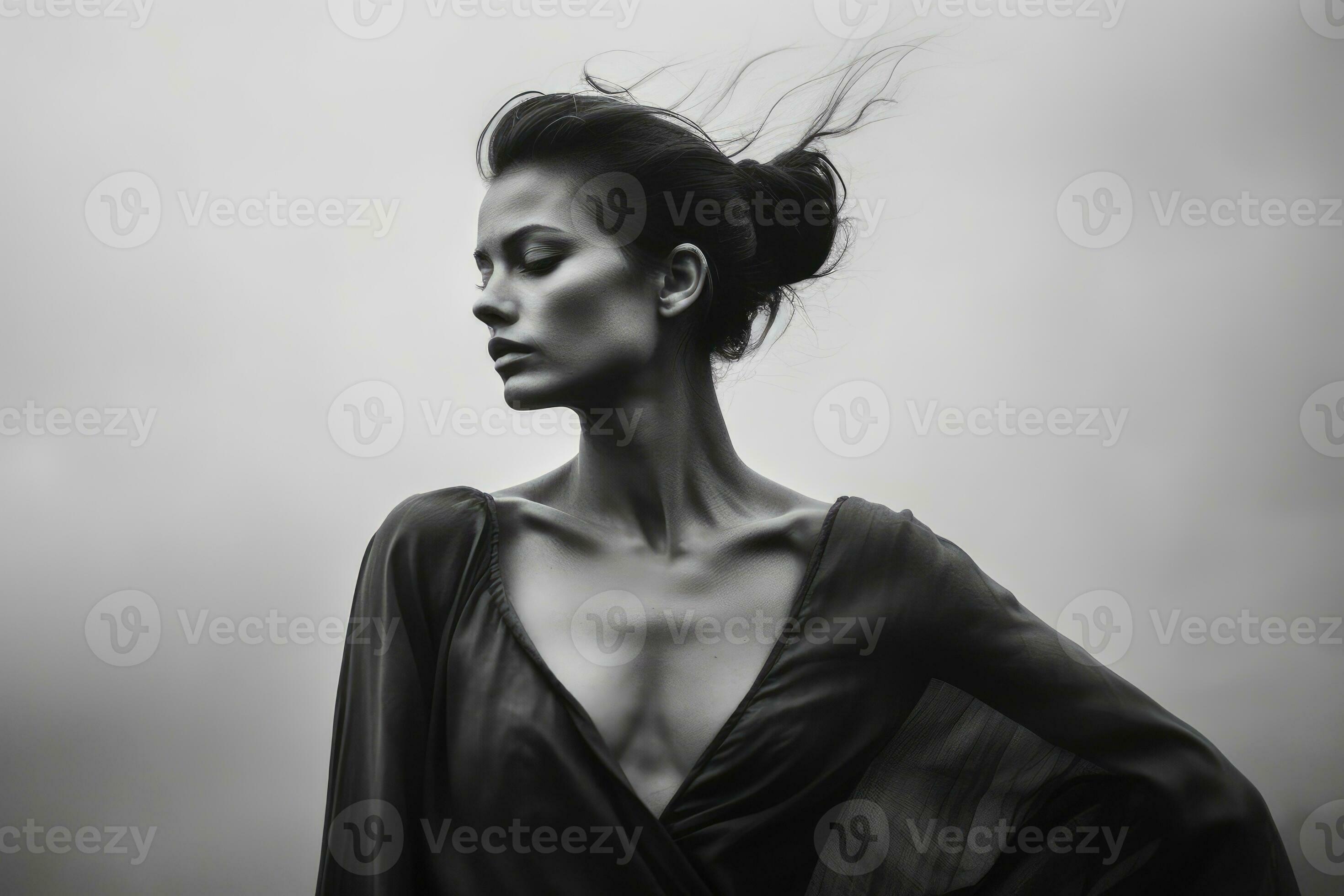 A Dramatic Black And White Female Model Portrait That Evokes A Sense Of