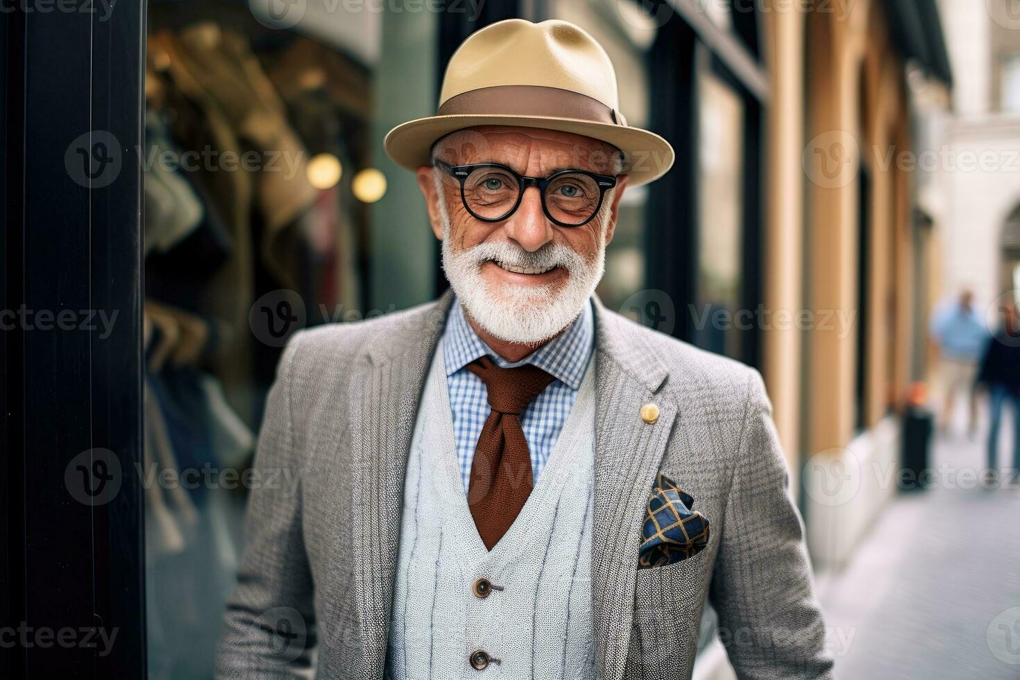 A stylish elderly man dressed in trendy attire, showcasing how they ...