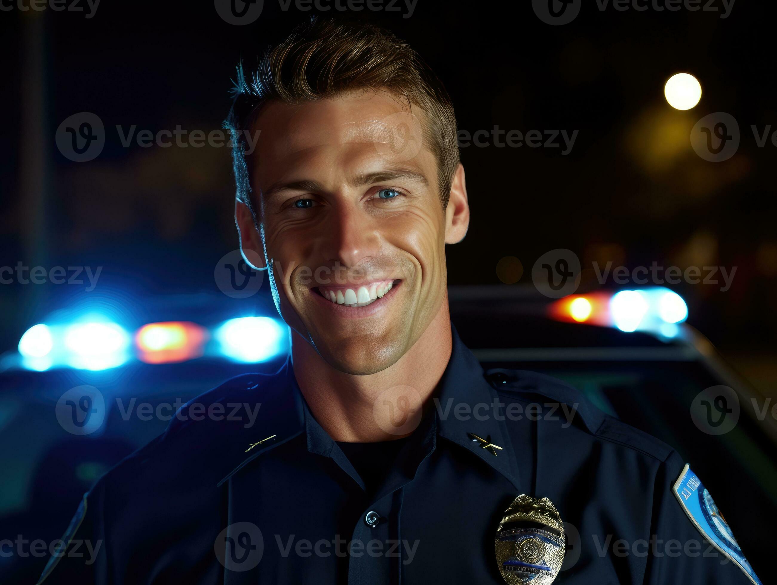 A Close Up Shot Of A Smiling Caucasian Male Police Officer Standing
