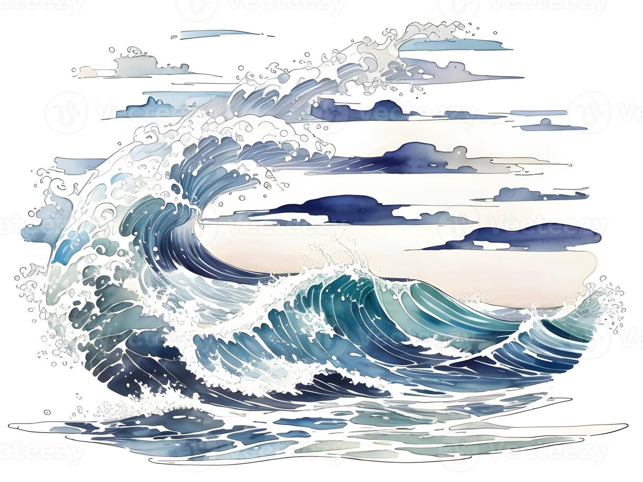 Watercolor seaside water waves painting illustration 26821573 Stock ...