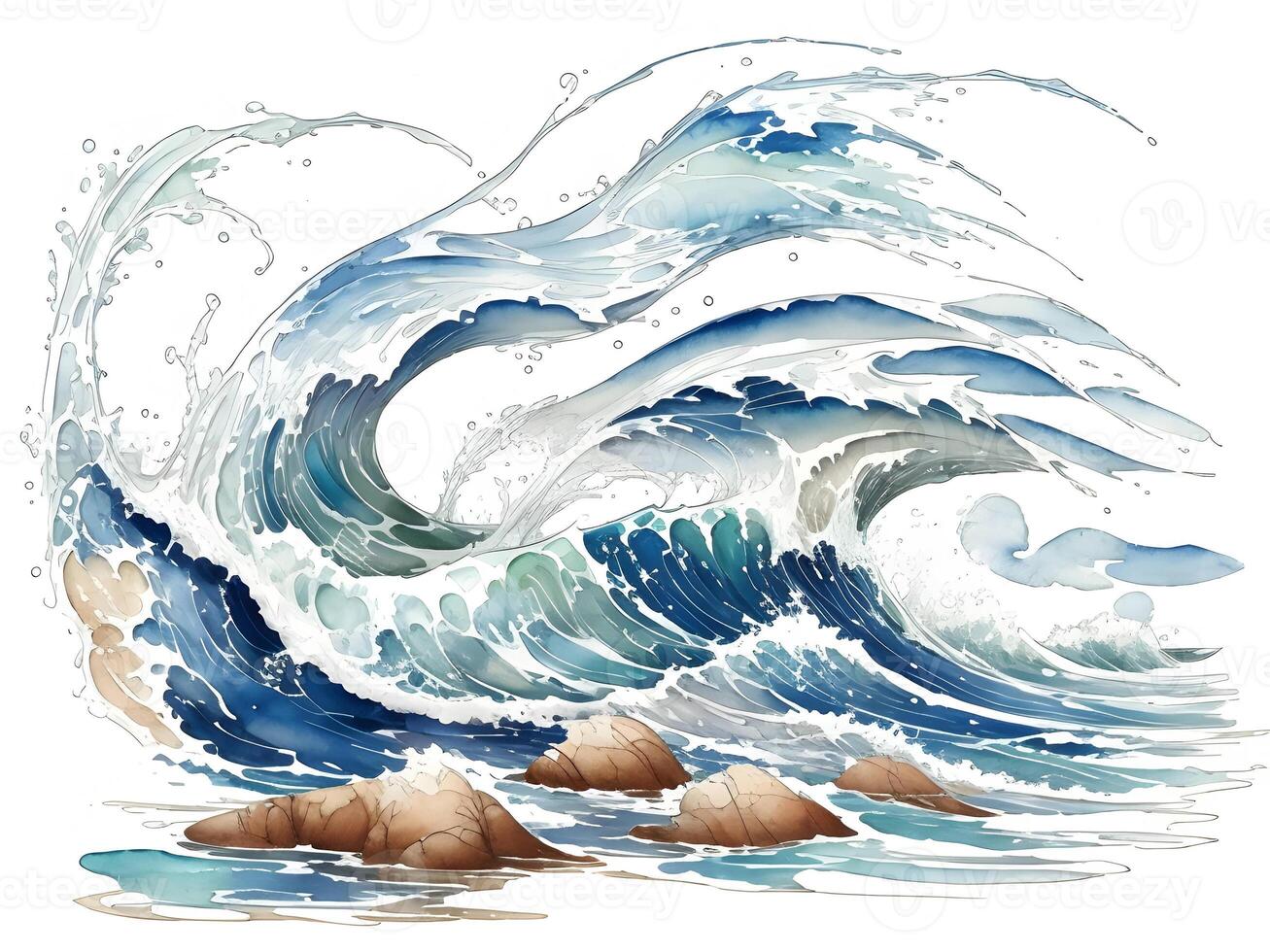 Watercolor seaside water waves painting illustration 26821582 Stock ...