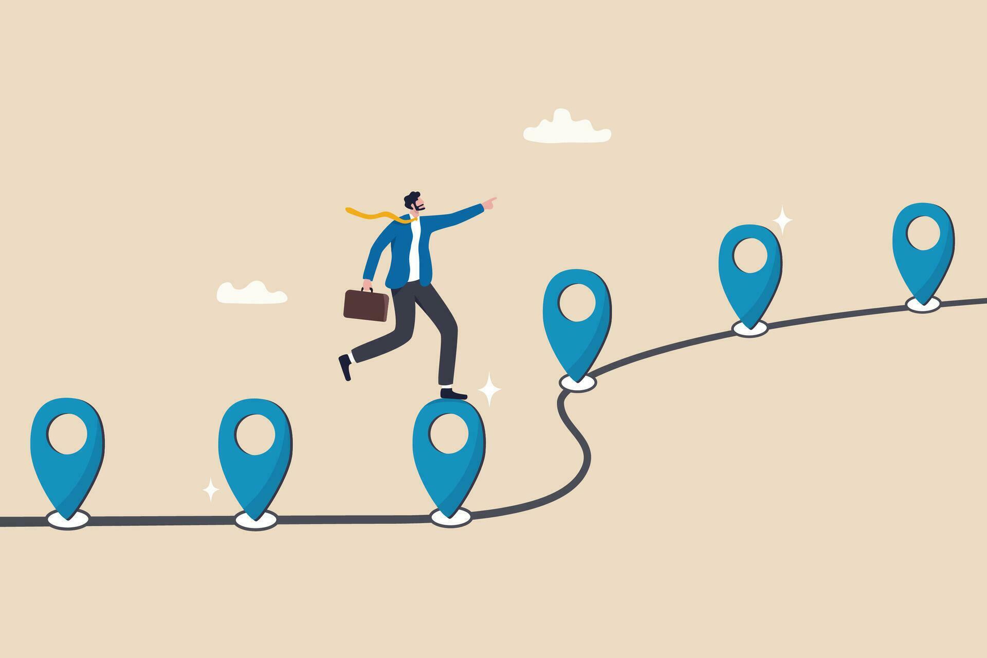 Roadmap, project milestone or business journey achievement, workflow or process timeline to ...