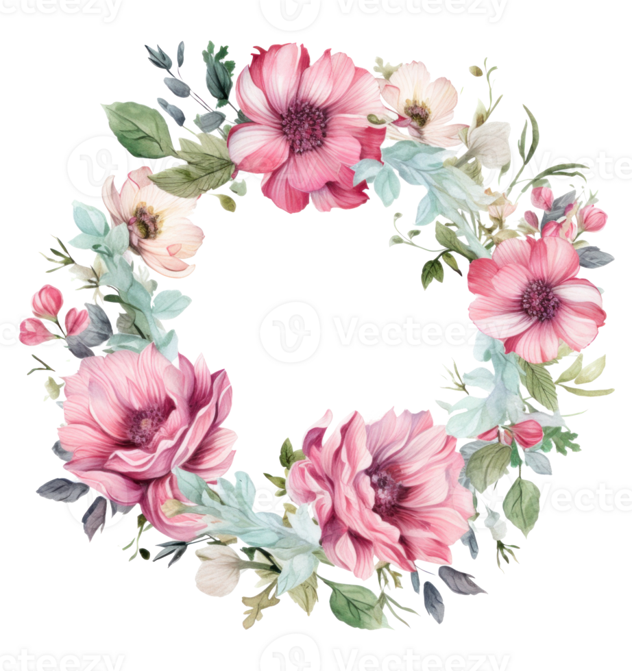 Watercolor Floral Wreath Isolated 26829438 Png