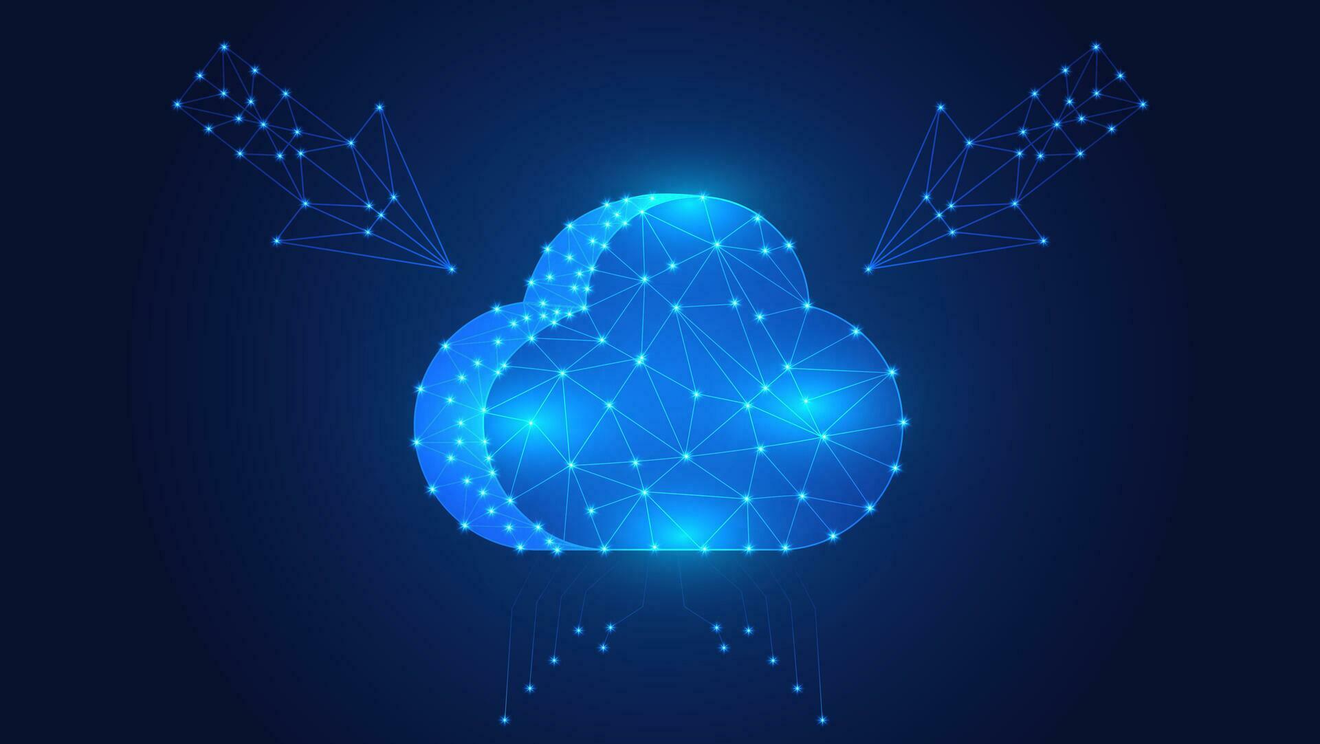 Digital cloud polygon. Data migration in transformation. Cloud computing concept 26831506 Vector ...