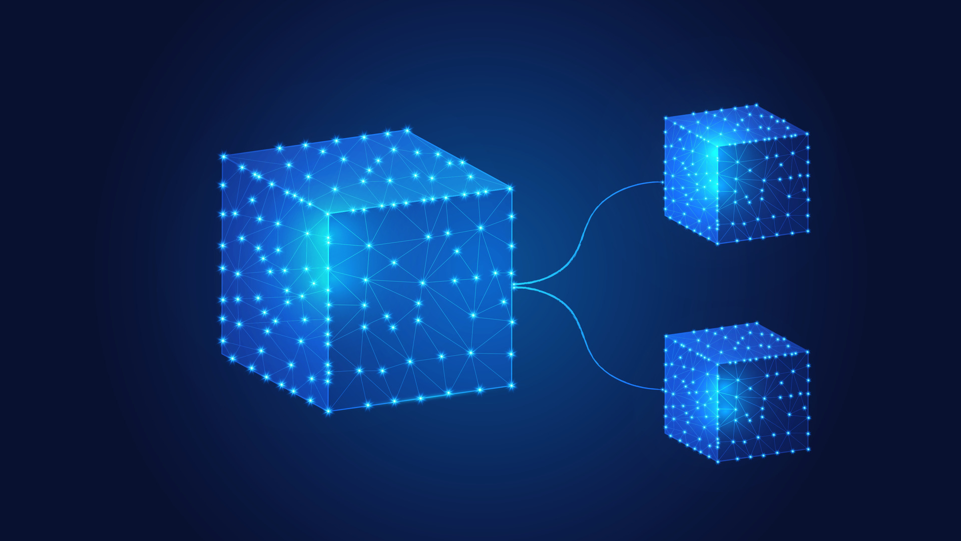 Polygon Of Blue Glowing Blockchain Cube Enhancing Security And Efficiency Technology Network