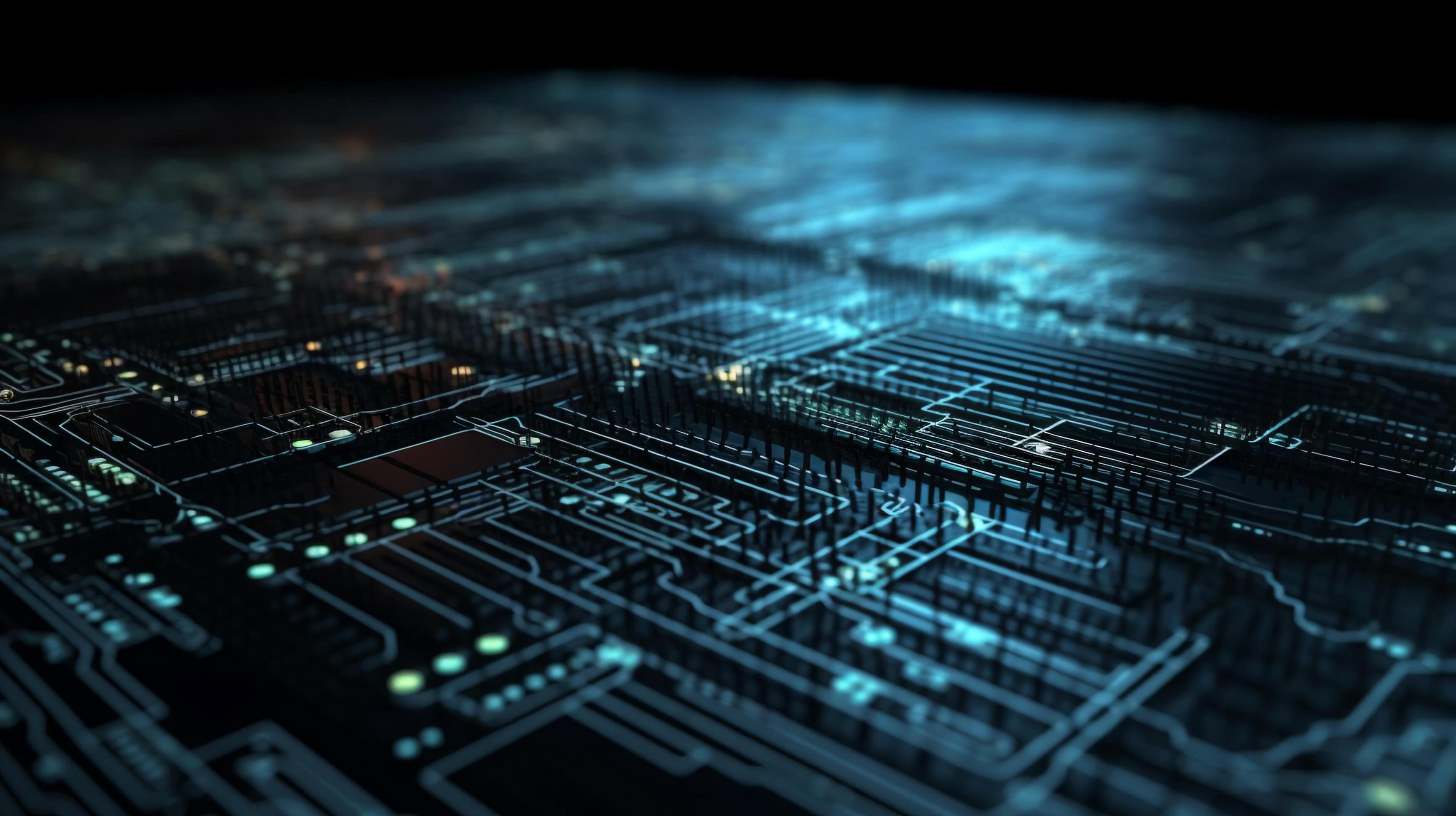 Computer futuristic boards with microchips energy chips and transistors ...