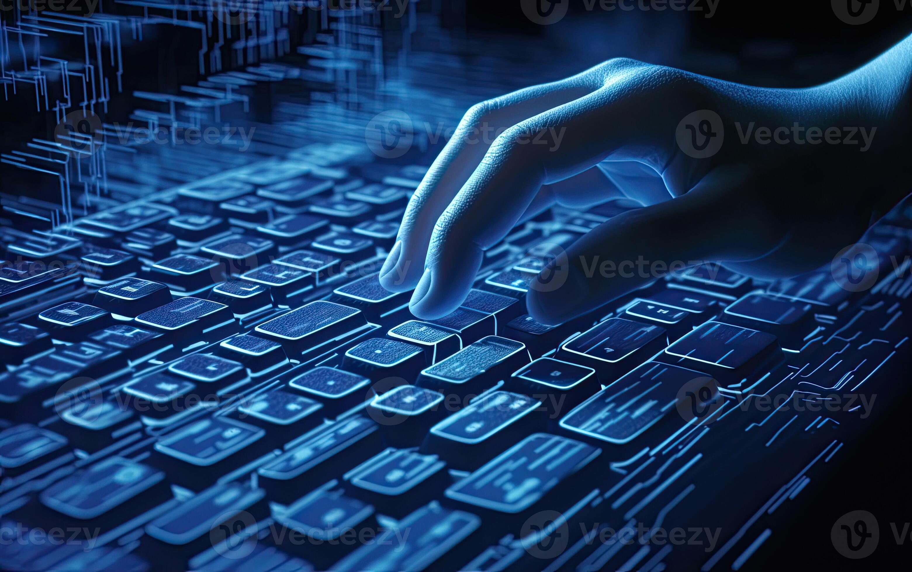 Close up of hacker hands typing on keyboard with binary code on background 26839919 Stock Photo ...