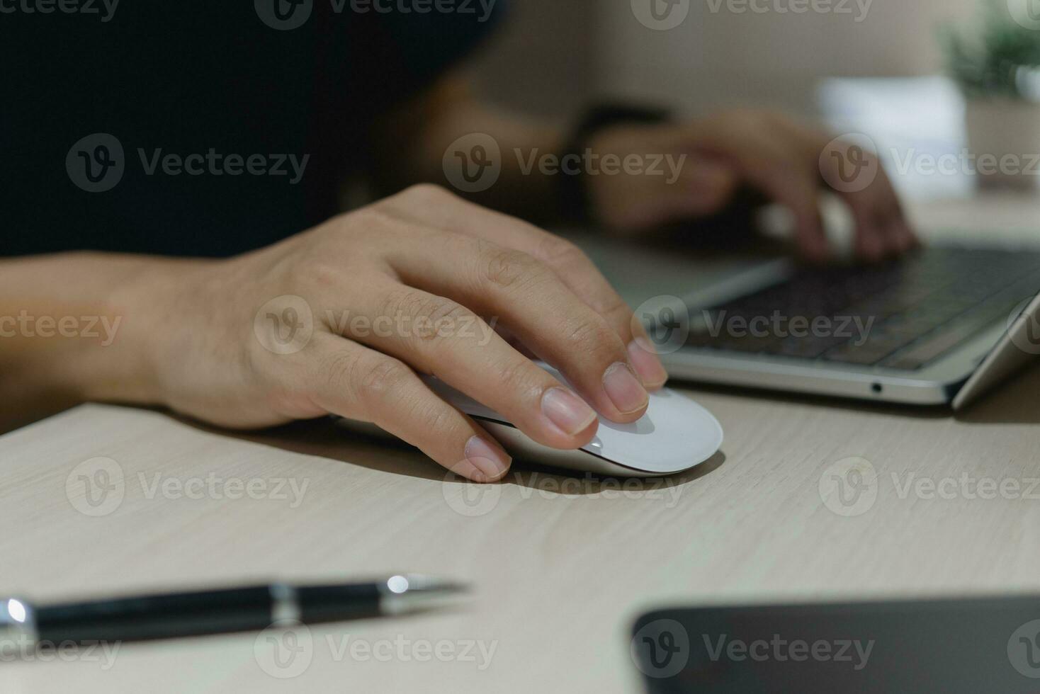 Hand using mouse computer close up on table. Digital technology ...
