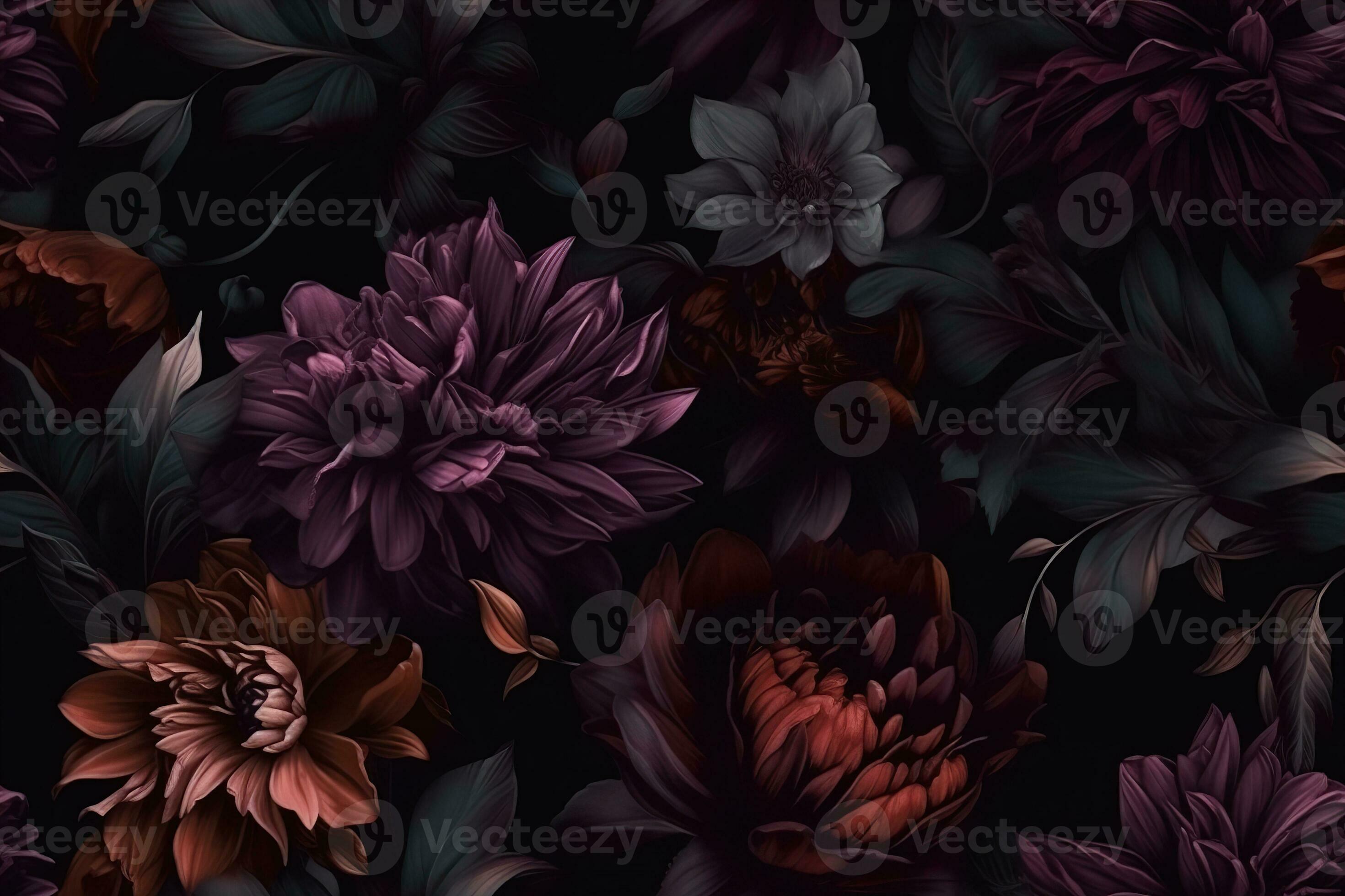 Dark seamless pattern with flowers. Applicable for fabric print, textile, wrapping paper ...