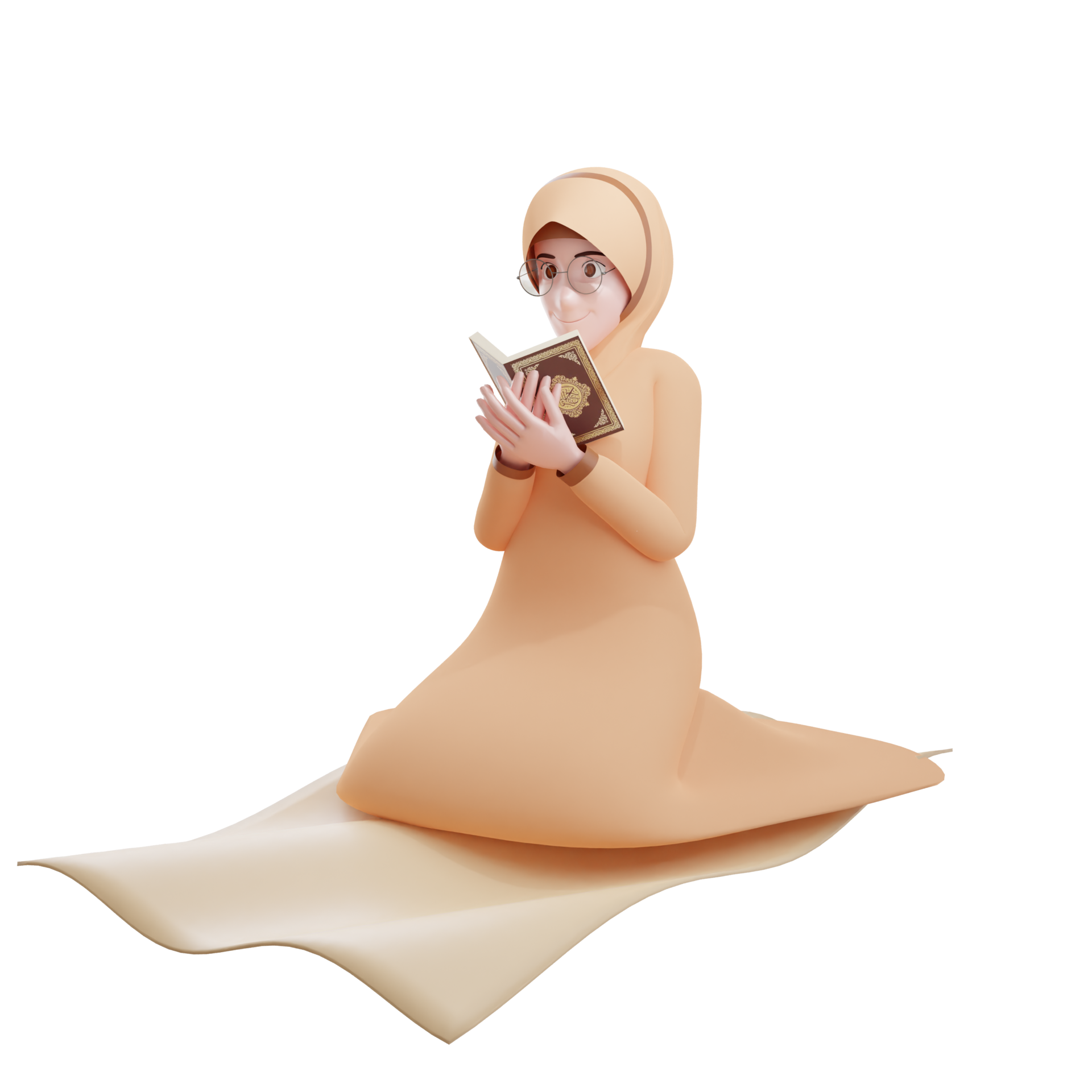 Young Muslim Woman Reading Holy Quran In Ramadan Month 3d Illustration