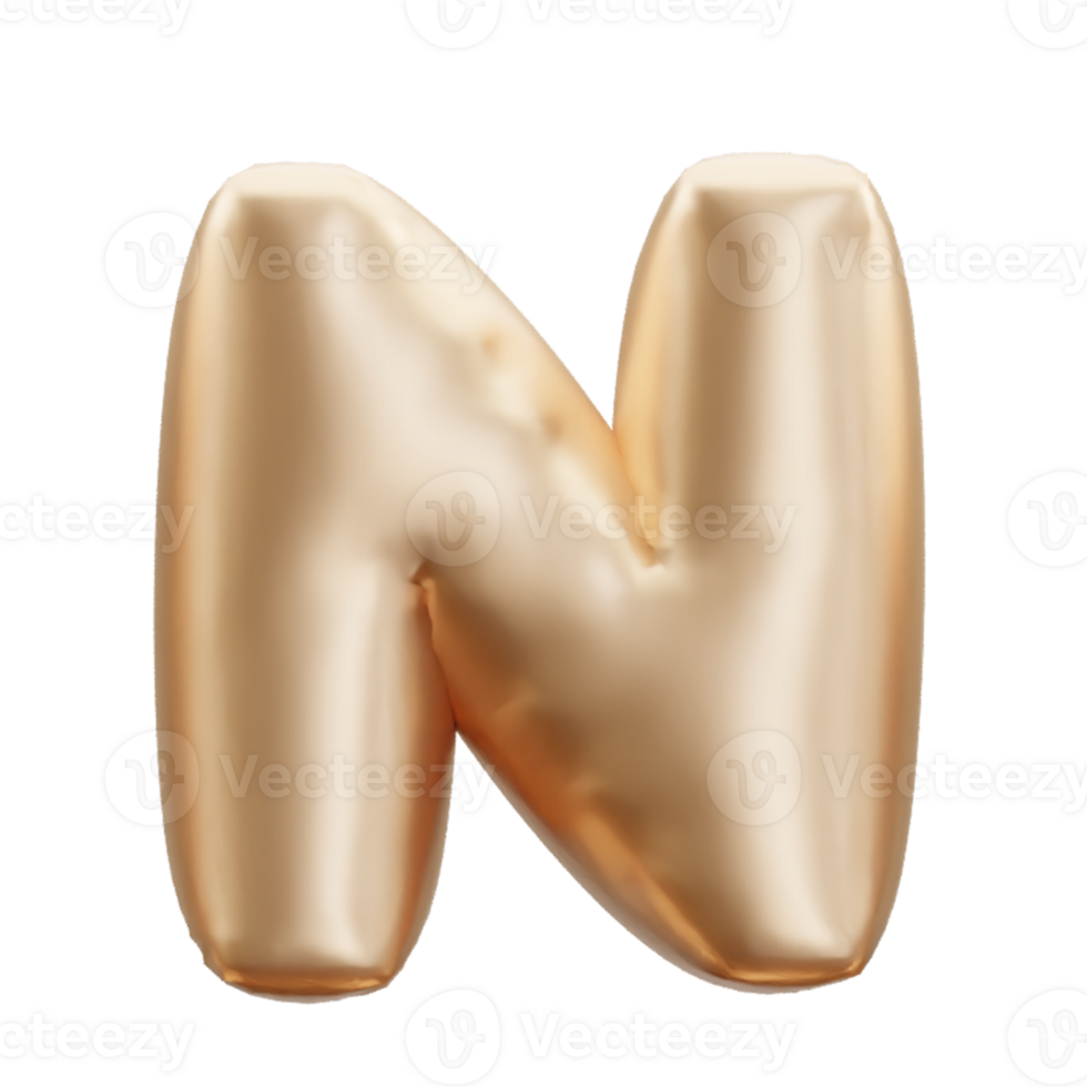 Gold letter alphabet balloon, gold balloon letter N. 3D rendering 26847997 PNG