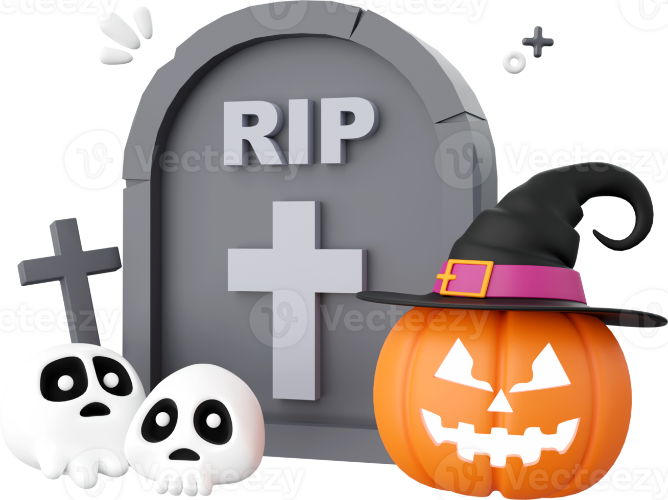 Pumpkin Jack O Lantern With Grave Halloween Theme Elements 3d