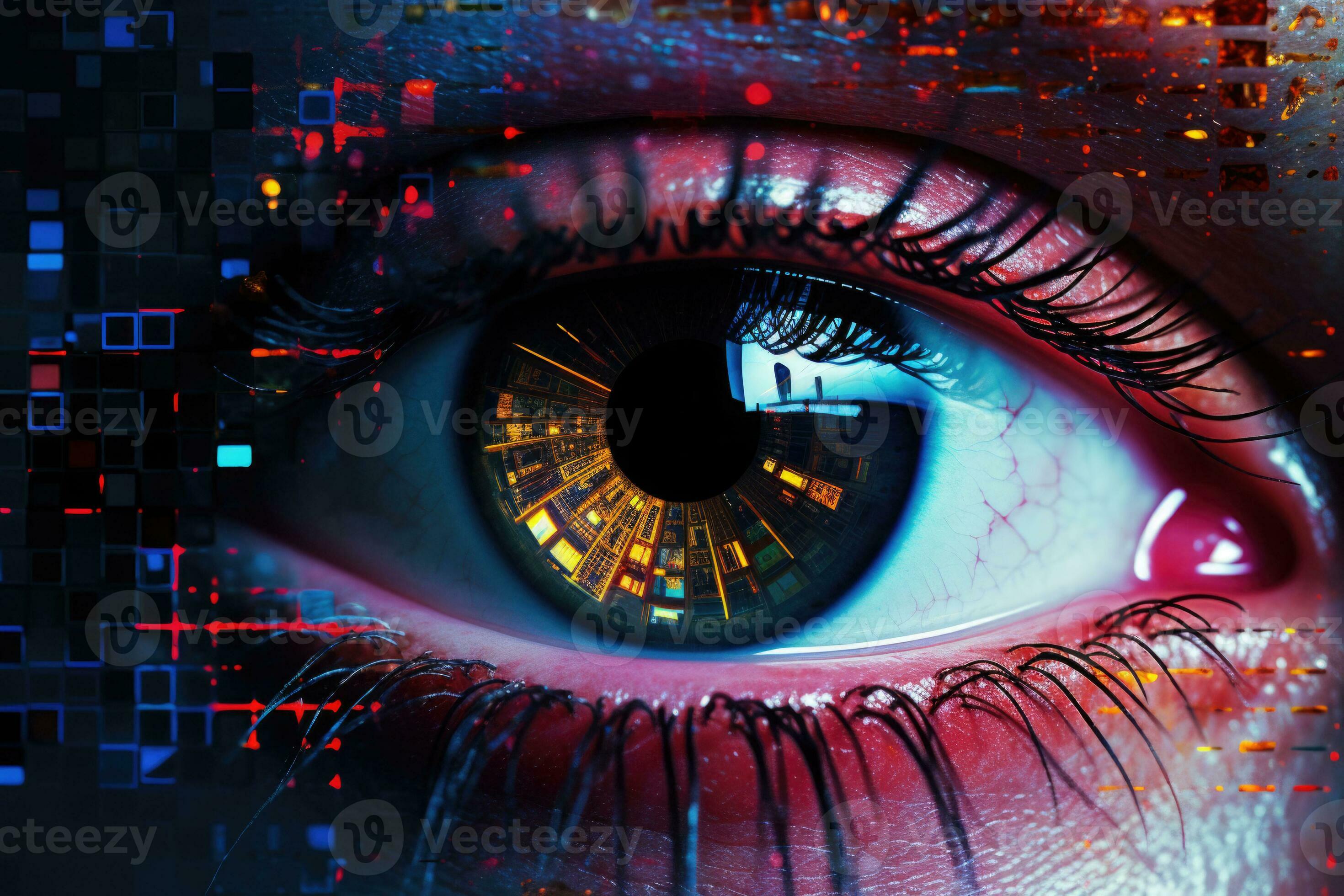 Close up of binary code reflected in the eye. Generative AI 26852519 ...