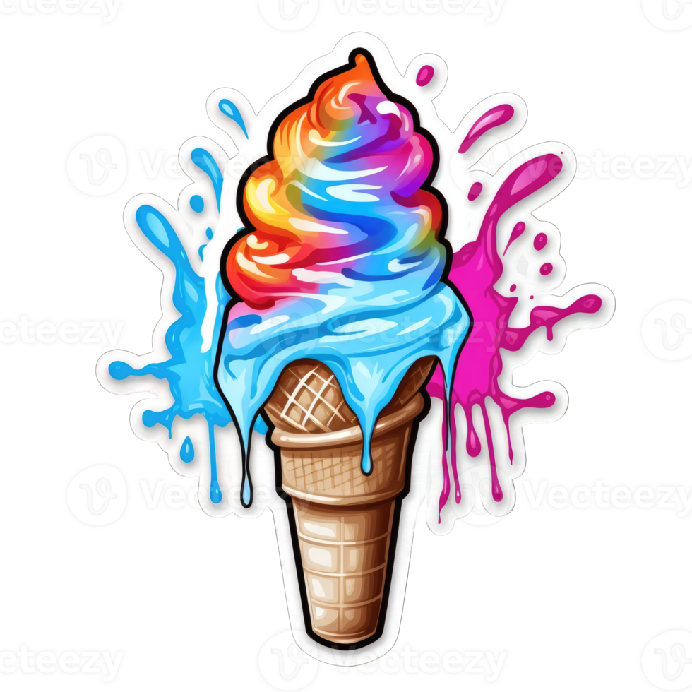 Watercolor Style Cute Rainbow Ice Cream Sticker 26860305 Png