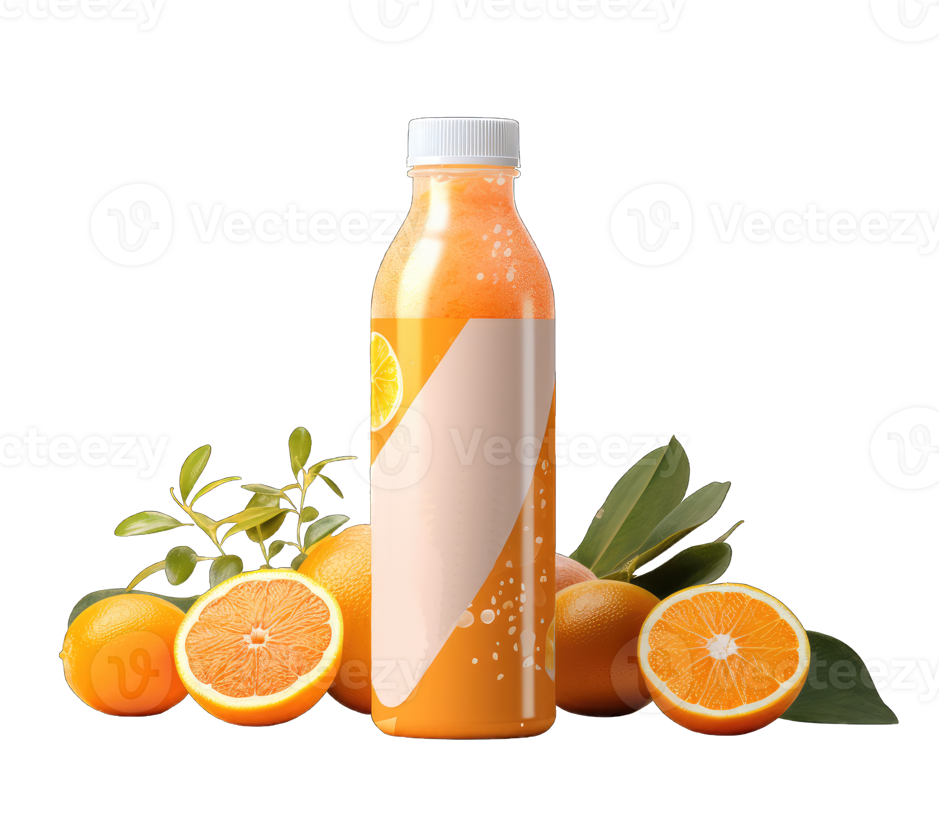 Orange juice drink bottle mockup in 3d illustration on transparent background, generative AI ...