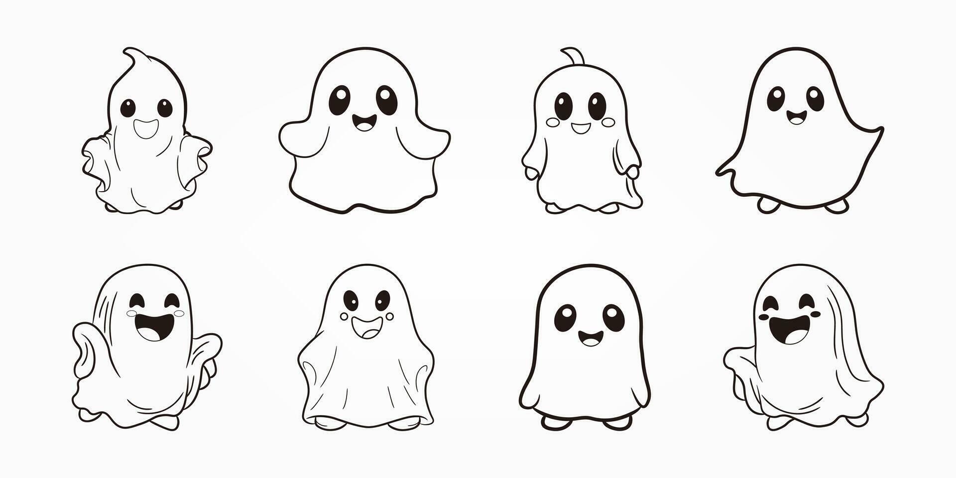 Set Of Cute Cartoon Halloween Ghost Silhouette For Holiday Design