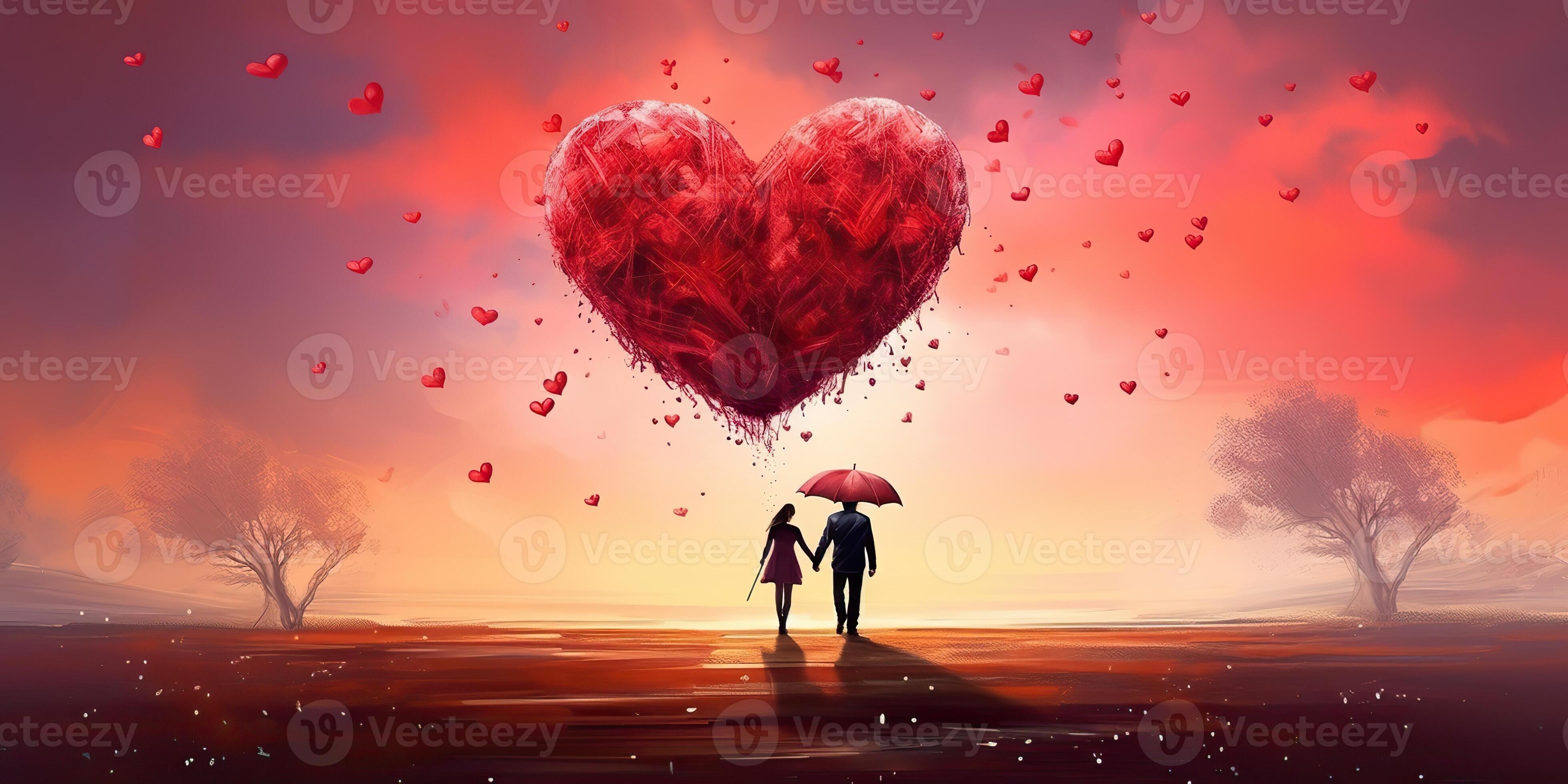 AI Generated. AI Generative. Lovely romantic love couple together with heart shape background ...