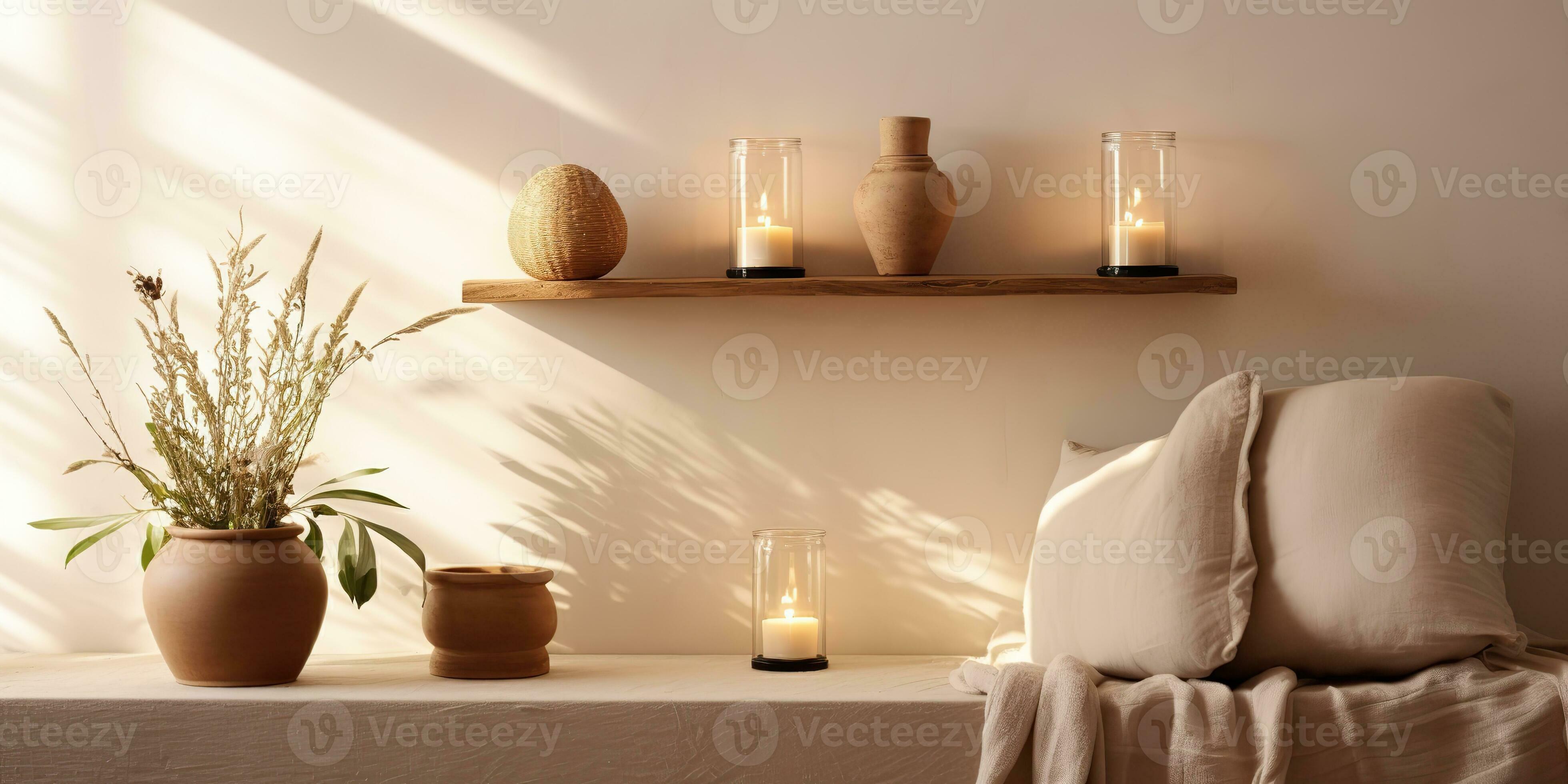 AI Generated. AI Generative. Hygge style house home room apartment design decoration wood table ...