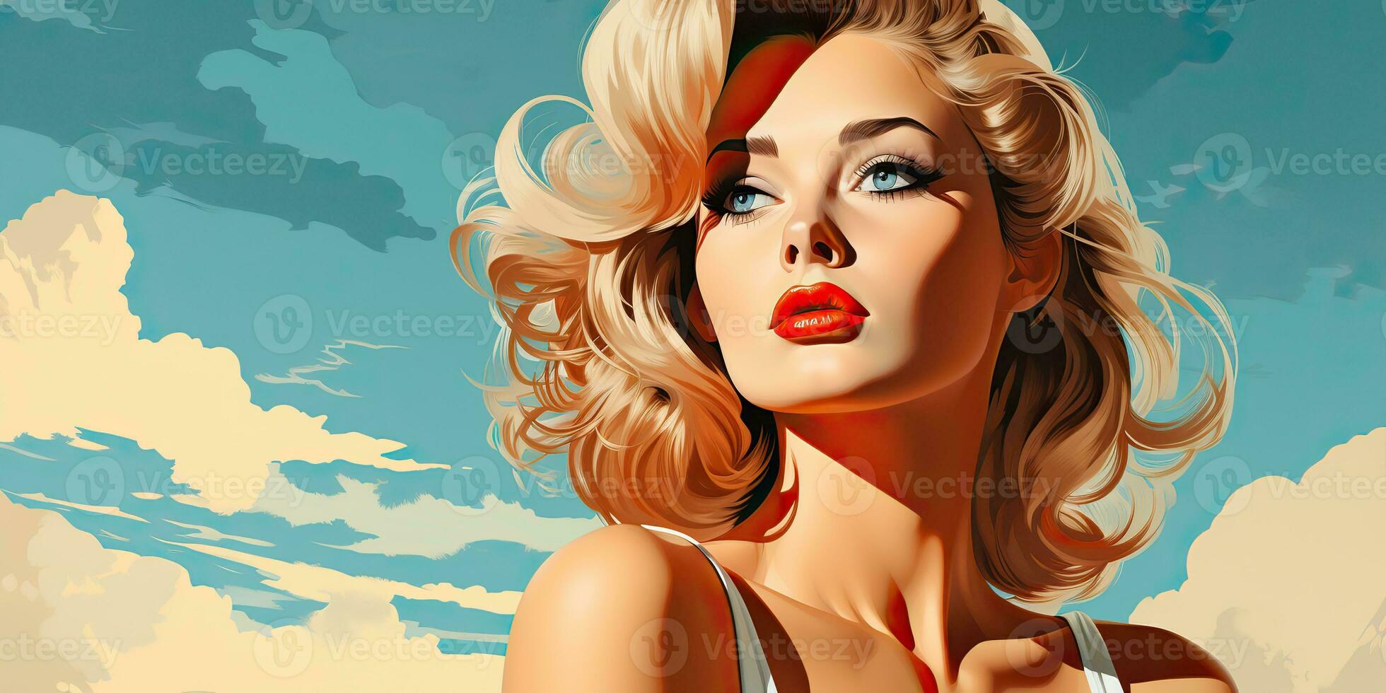 AI Generated. AI Generative. Pin up sexy attractive beautiful girl woman. Comics cartoon vintage ...