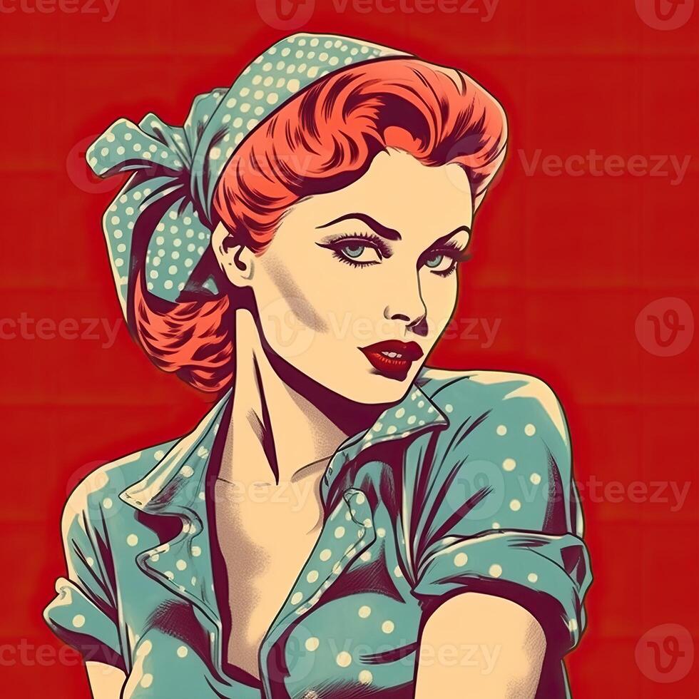 AI Generated. AI Generative. Pin up sexy attractive beautiful girl woman. Comics cartoon vintage ...