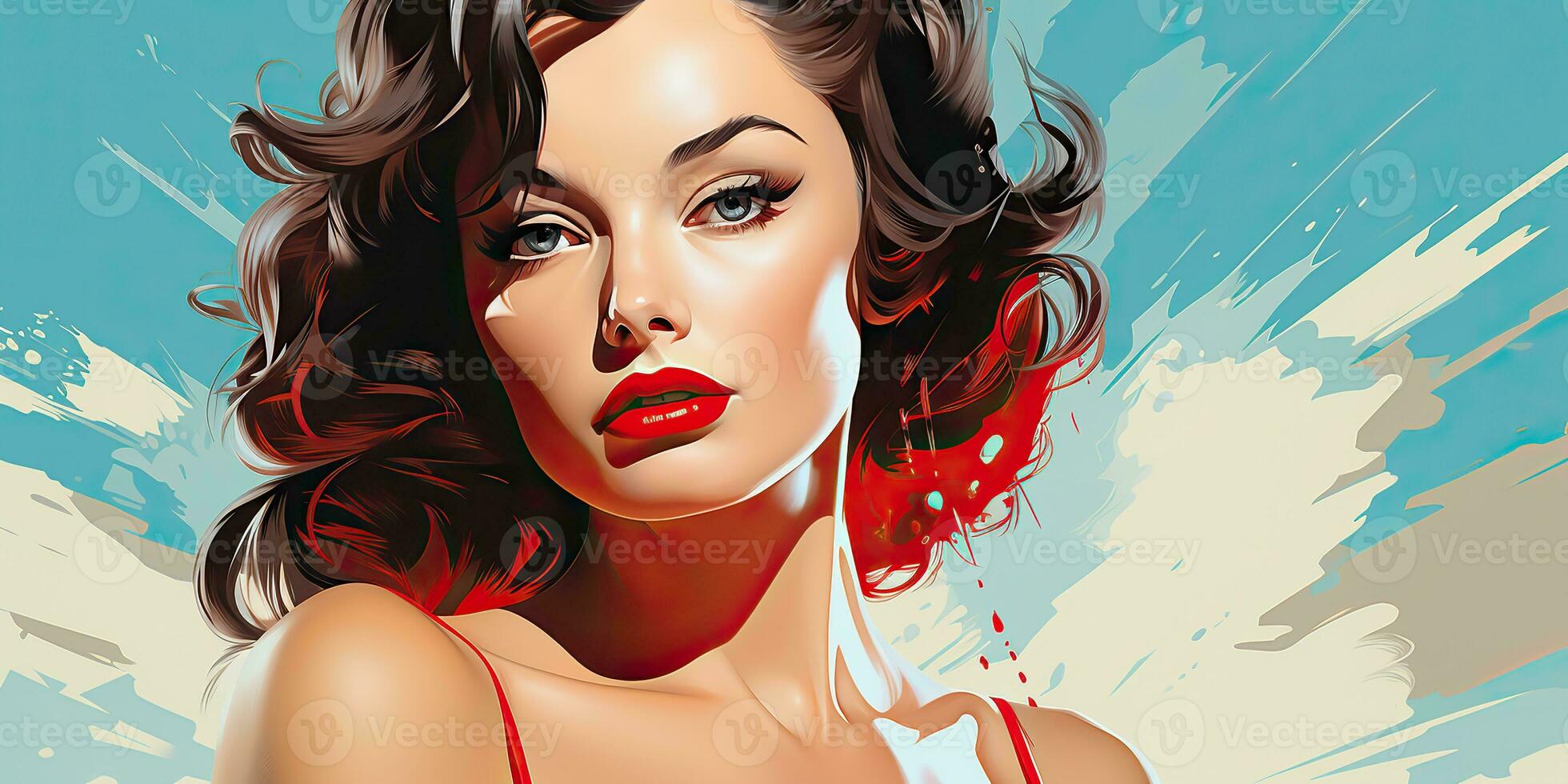 AI Generated. AI Generative. Pin up sexy attractive beautiful girl woman. Comics cartoon vintage ...