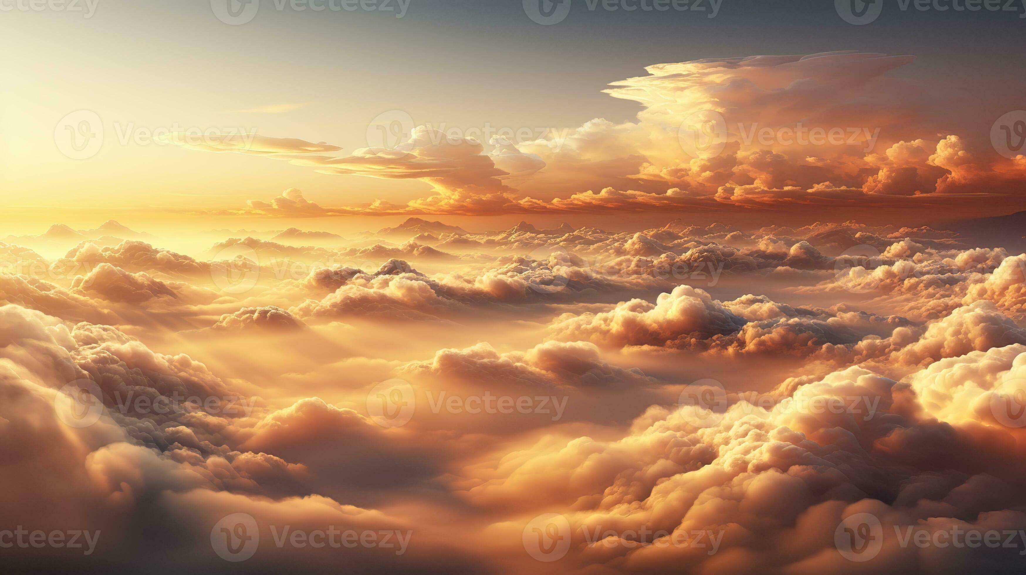 AI Generated. AI Generative. Sky clouds air drone view yellow orange color background landscape ...