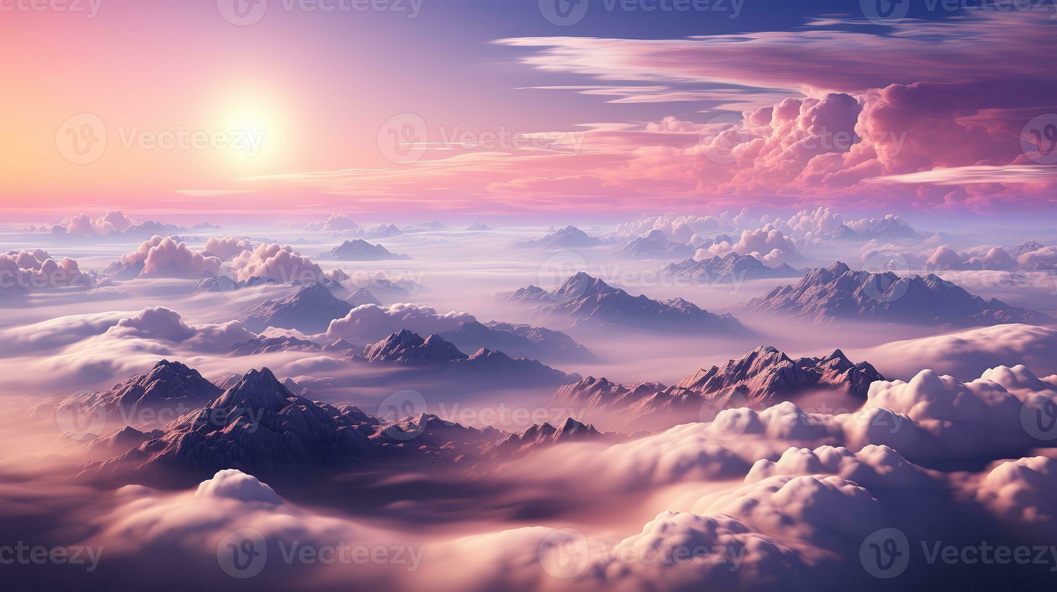 AI Generated. AI Generative. Sky clouds air drone view soft pink color background landscape ...